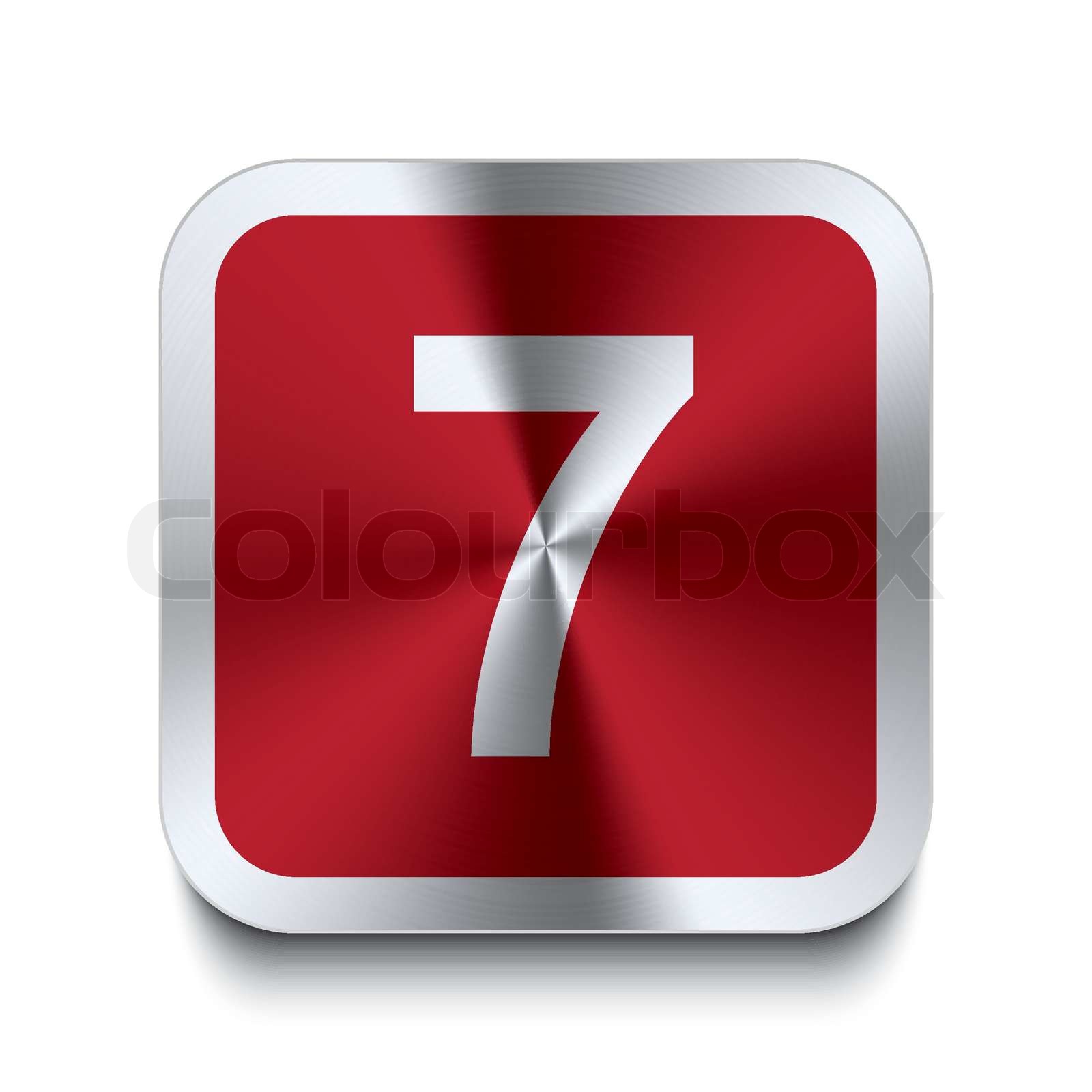 Square metal button - red number - 7 | Stock vector | Colourbox