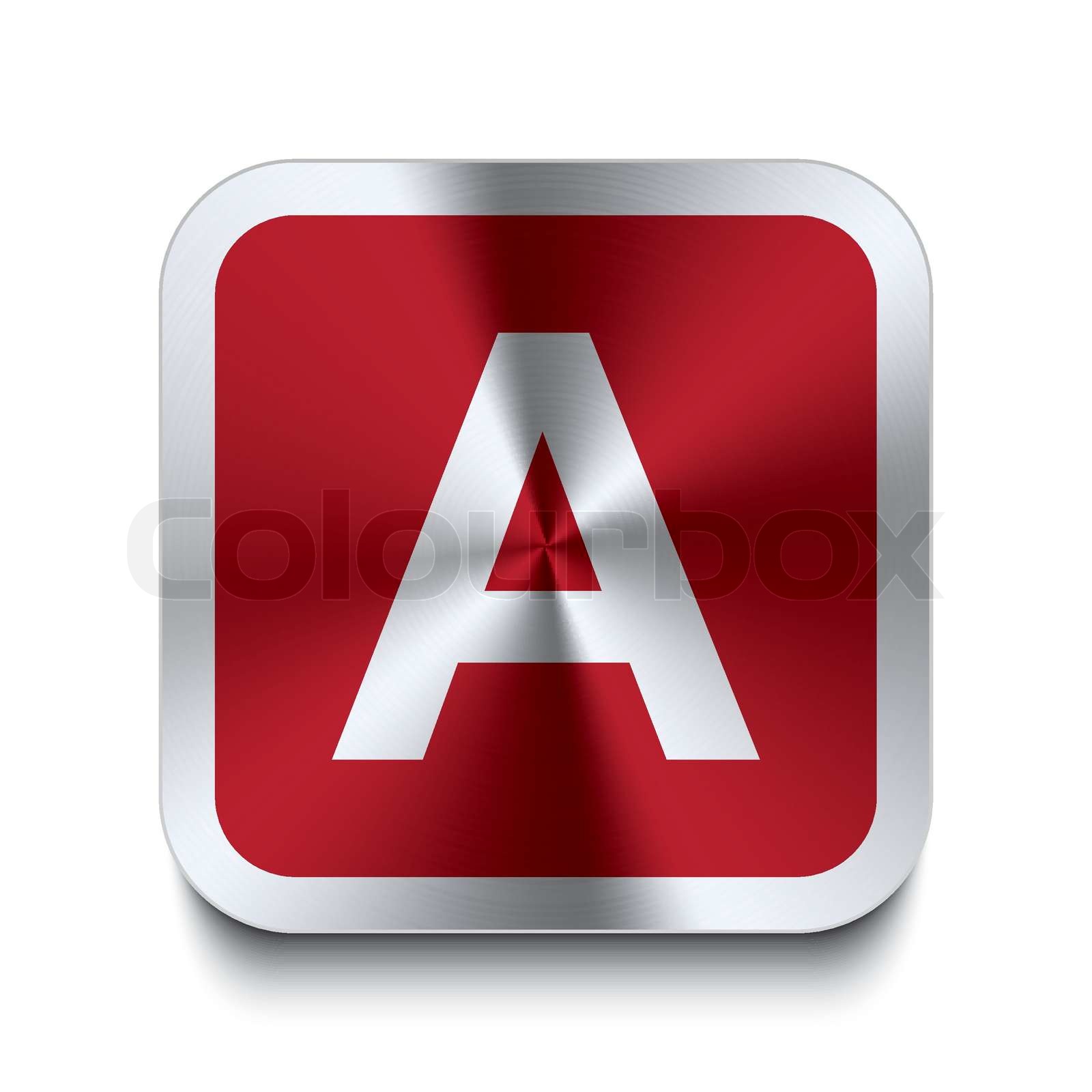 Square metal button - red letter - a | Stock vector | Colourbox