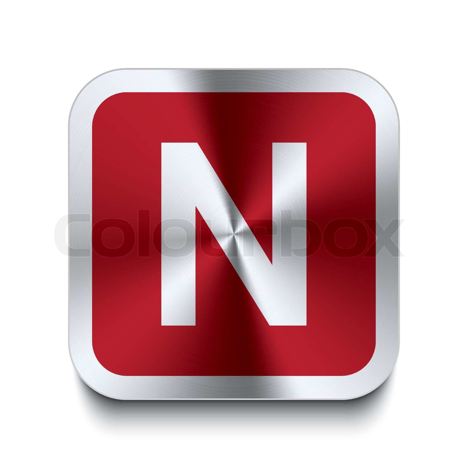 Square metal button - red letter - n | Stock vector | Colourbox