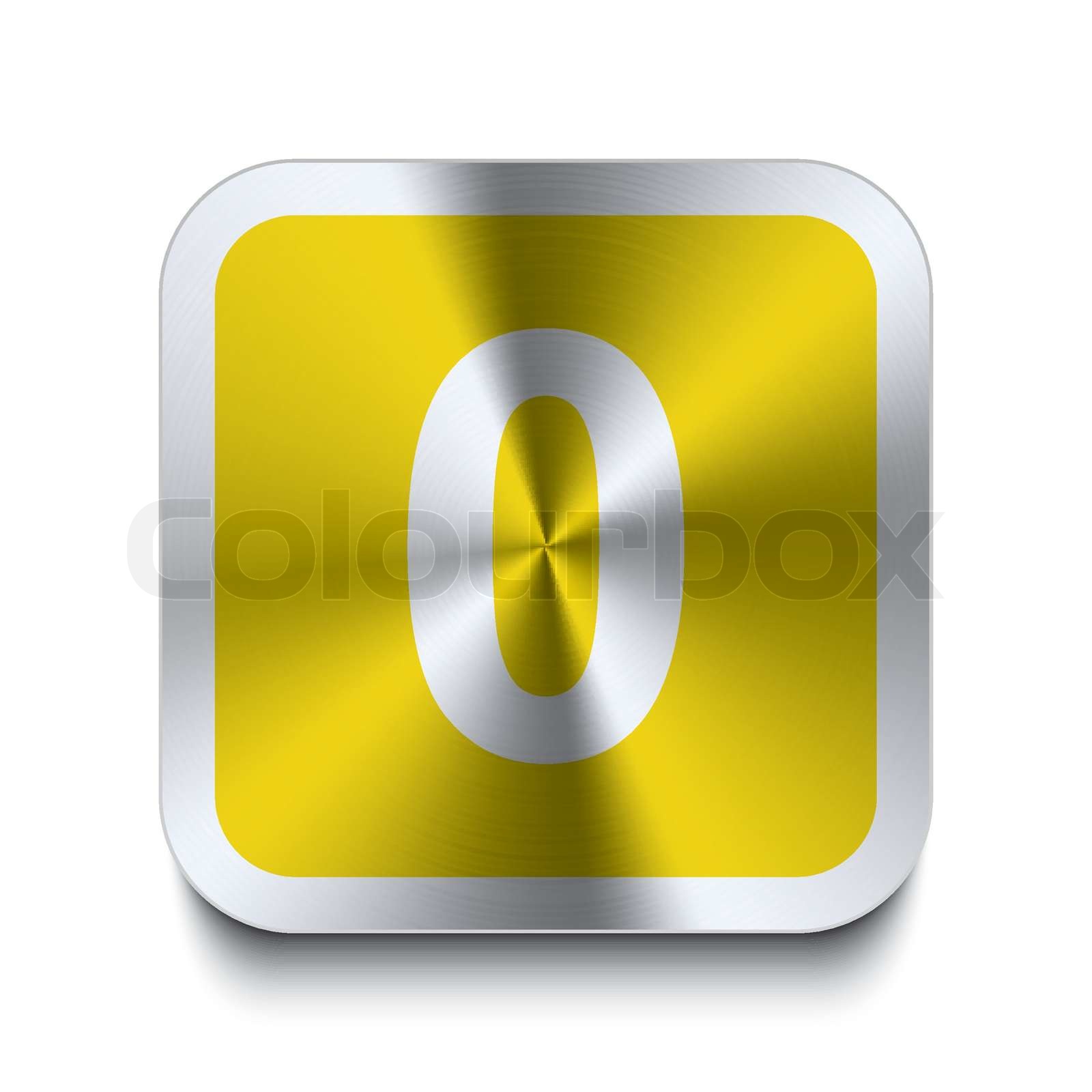Square metal button - yellow number - 0 | Stock vector | Colourbox