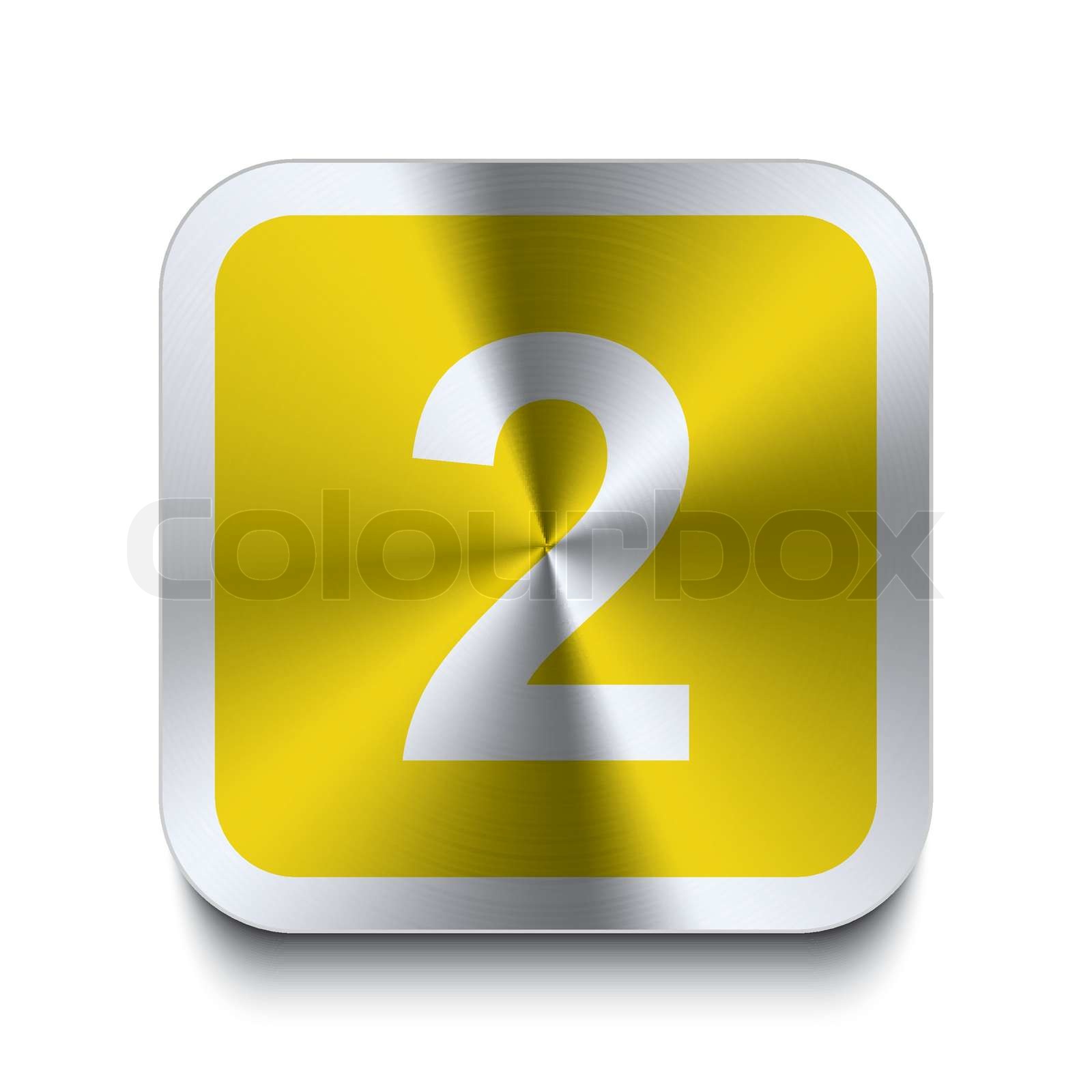 Square metal button - yellow number - 2 | Stock vector | Colourbox