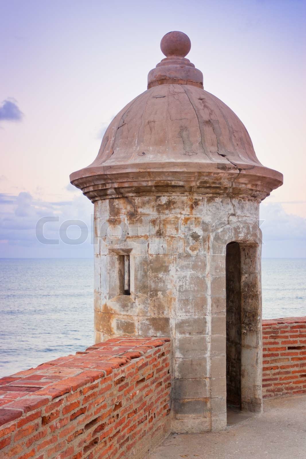 Lookout tower at El Morro Castle fort in old San Juan, Puerto Rico ...