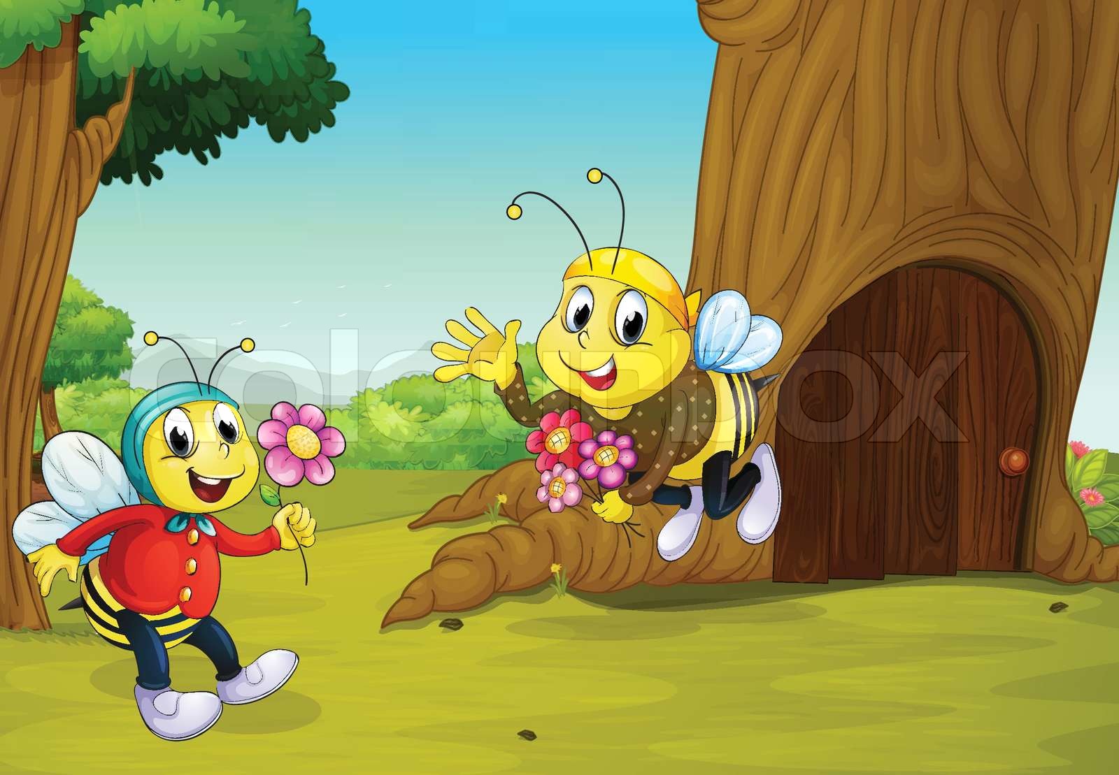 The two bees near a treehouse | Stock vector | Colourbox