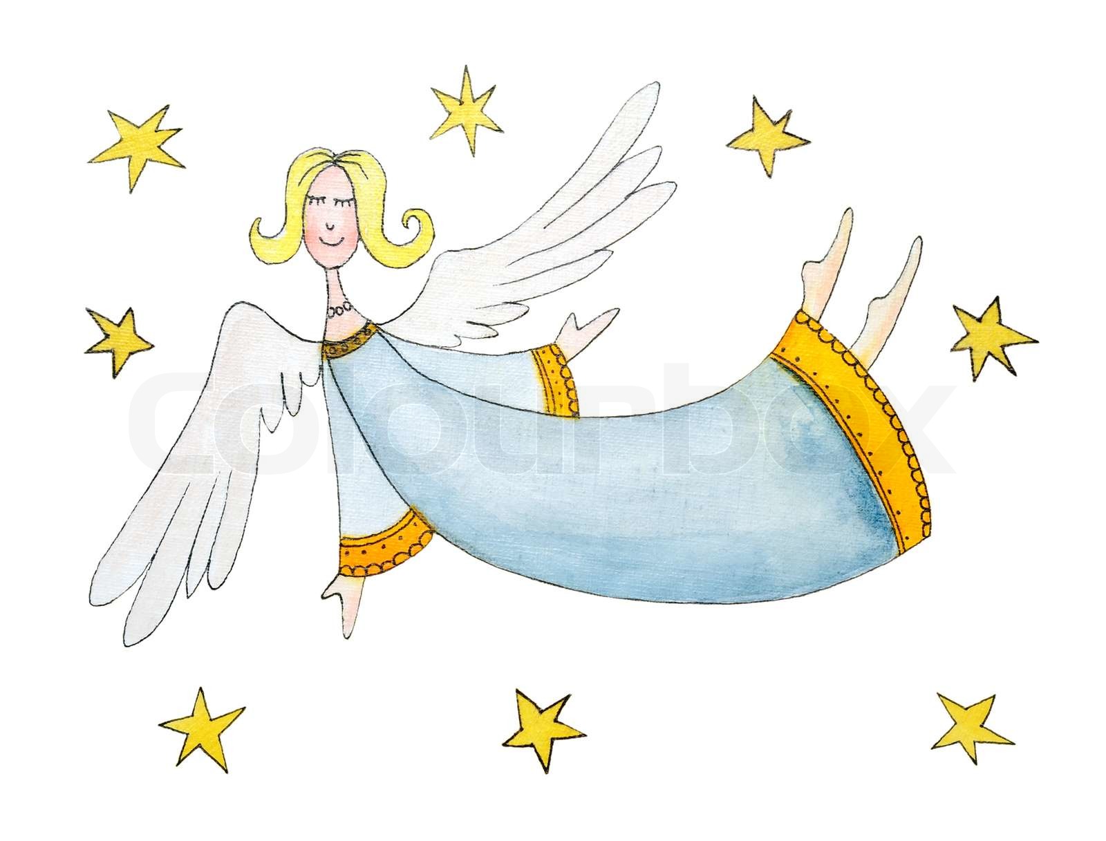 Engel med stjerner , barns tegning, akvarel maleri på papir | Stock ...