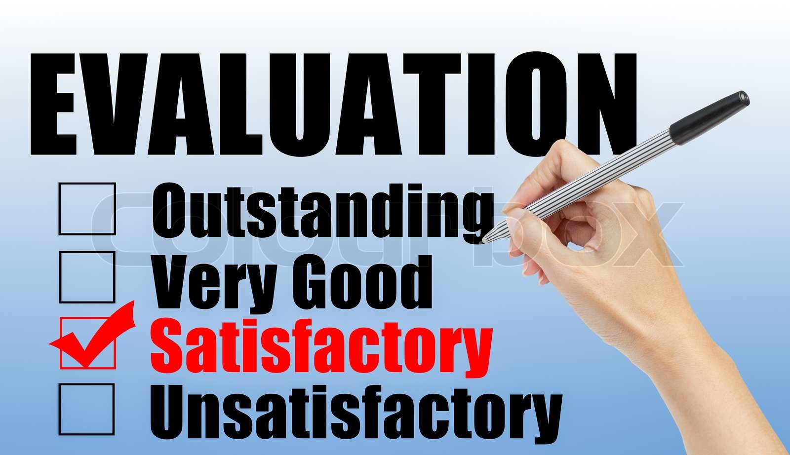 Evaluation form and hand check satisfactory | Stock image | Colourbox