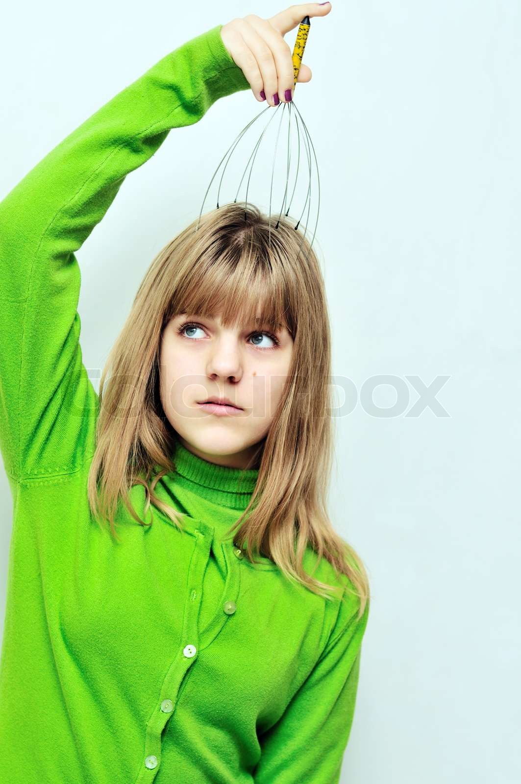 Girl Using Scalp Massager Stock Image Colourbox
