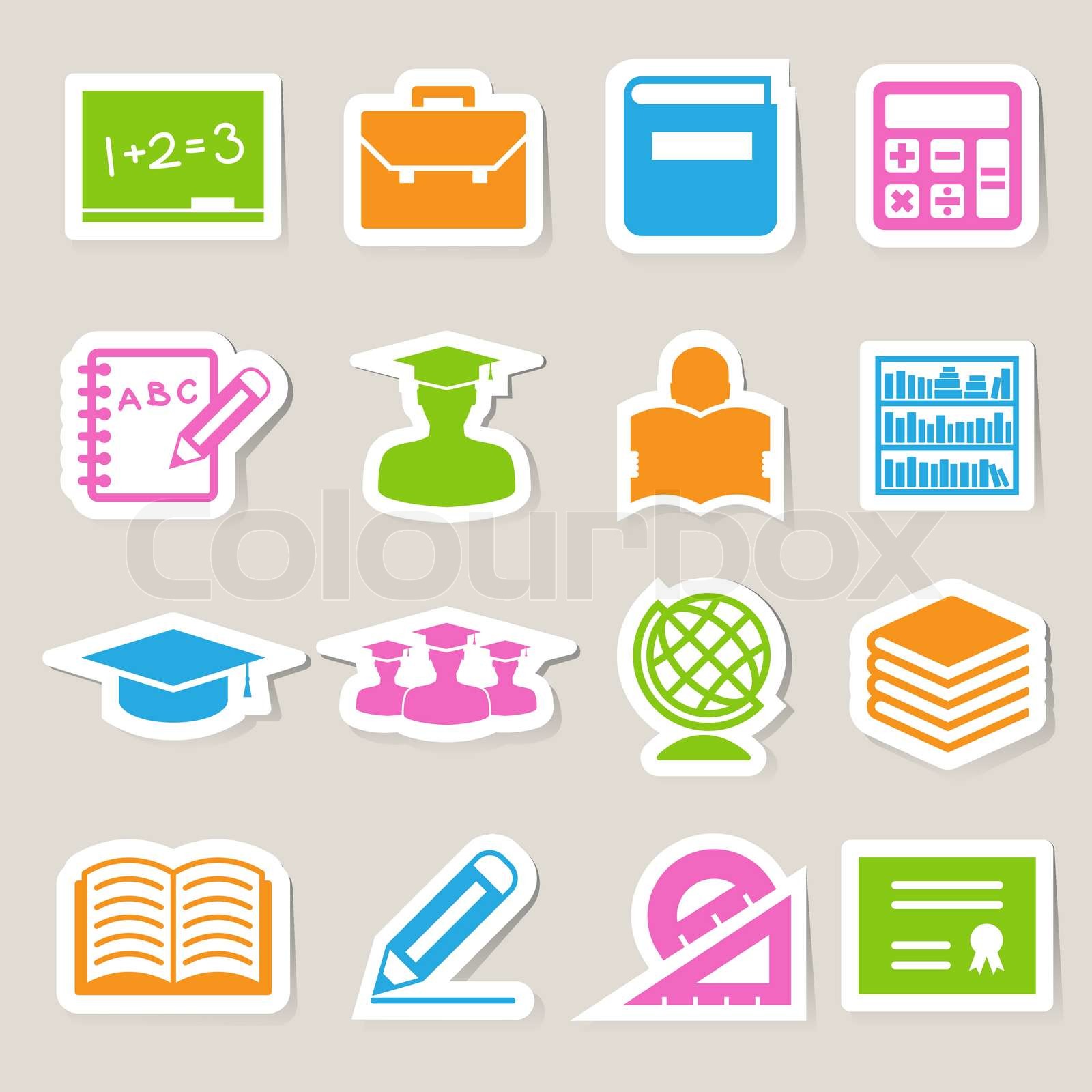 Education sticker icons set | Stock vector | Colourbox