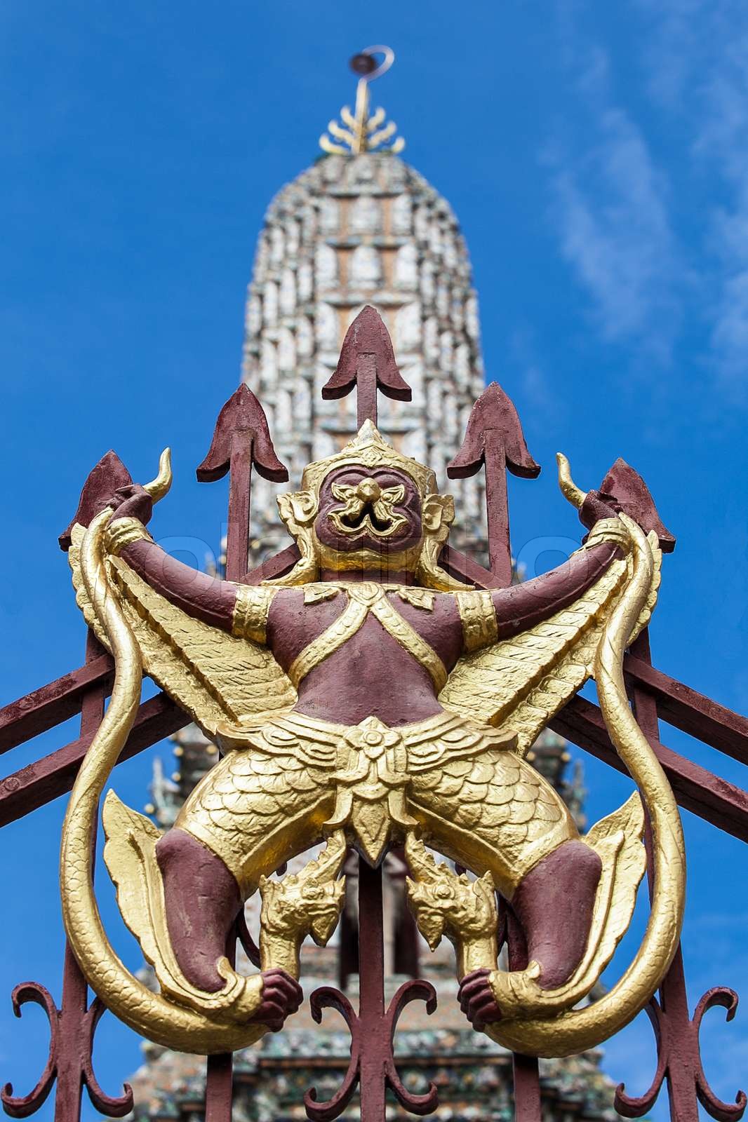 Karuda statue put on fence around Aroon temple | Stock image | Colourbox