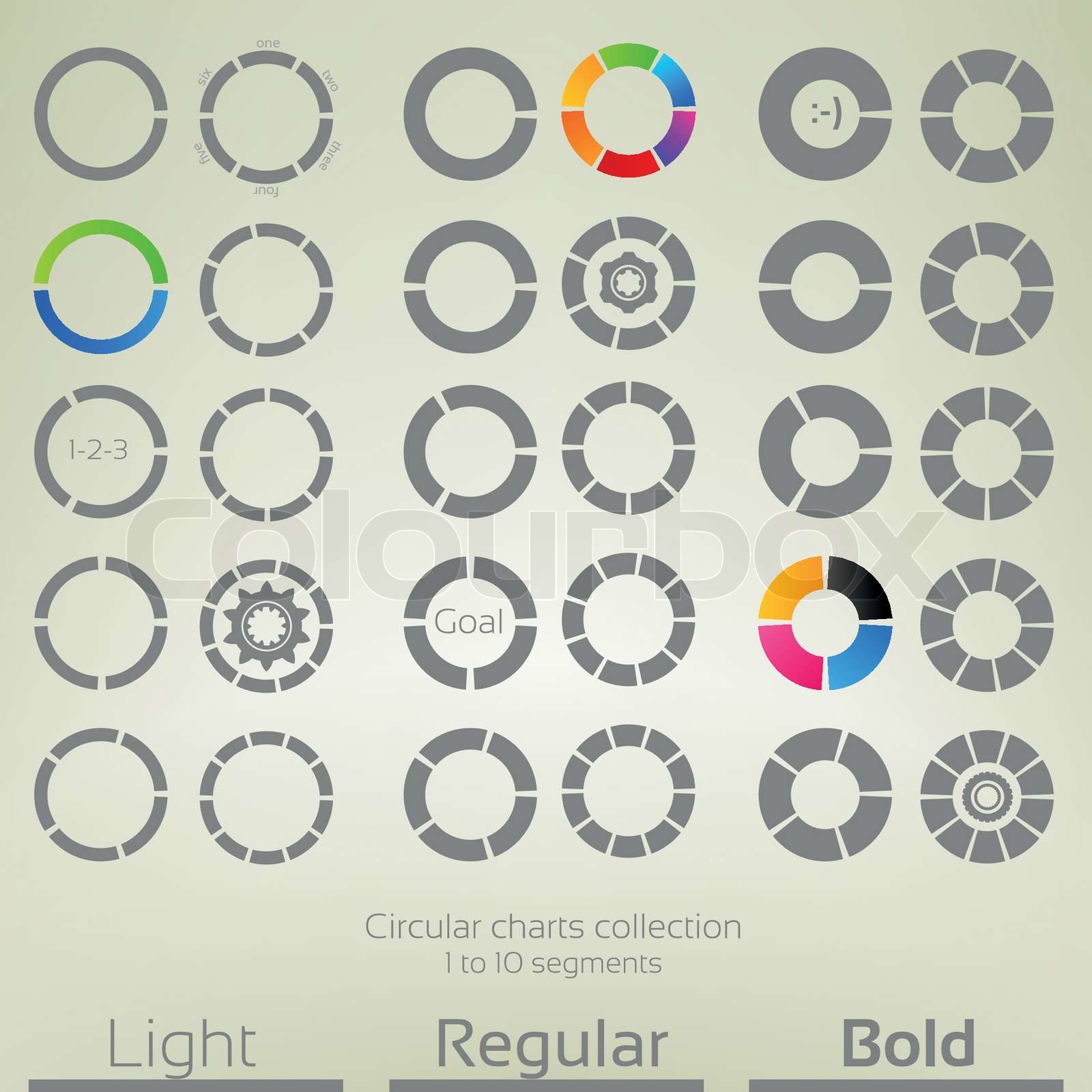 Round graph circular charts, set of thirty design templates, from one ...