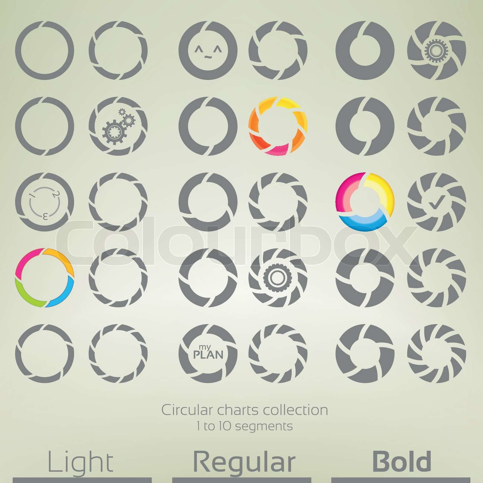 Round graph circular charts, set of thirty design templates, from one ...