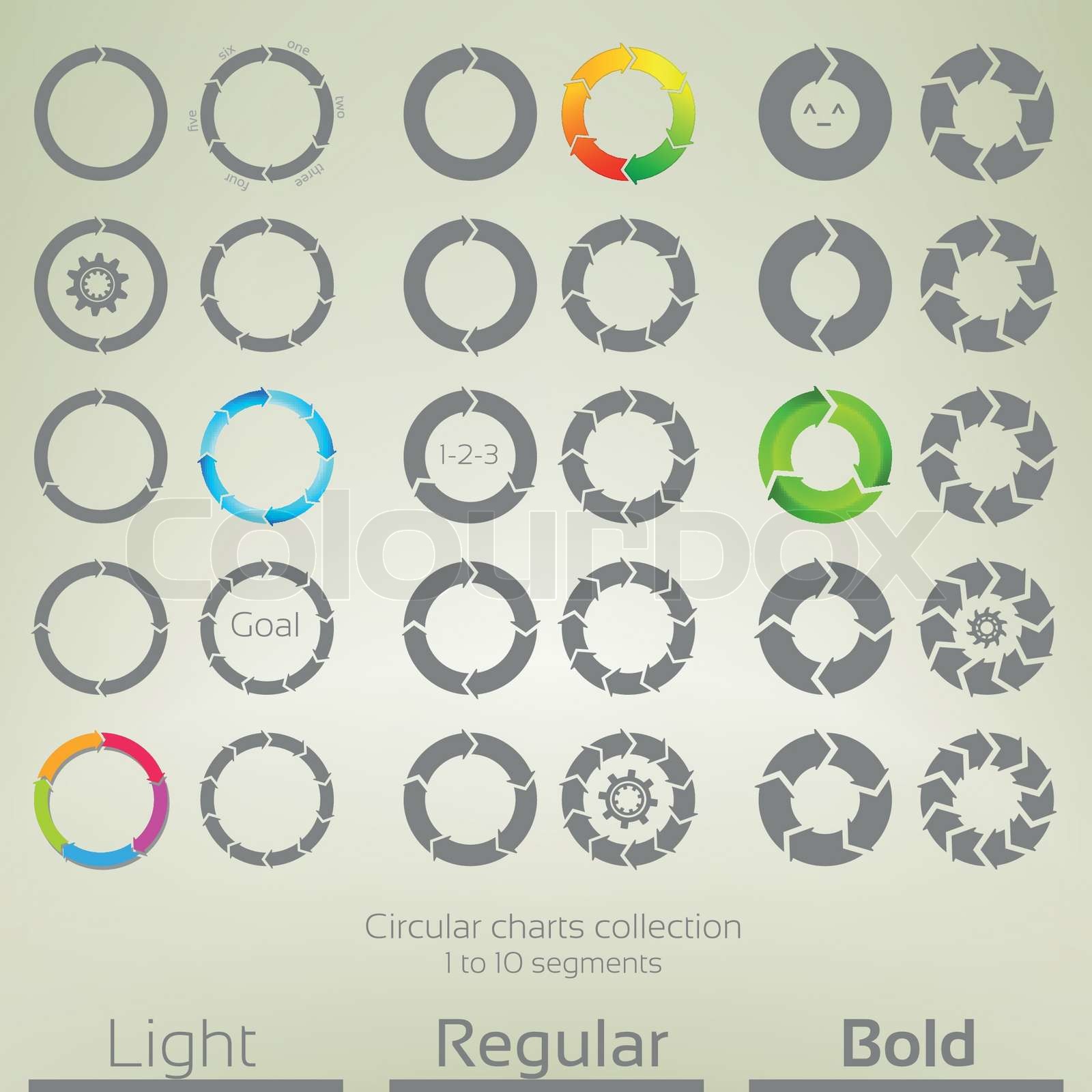 Round graph circular charts, set of thirty design templates, from one ...