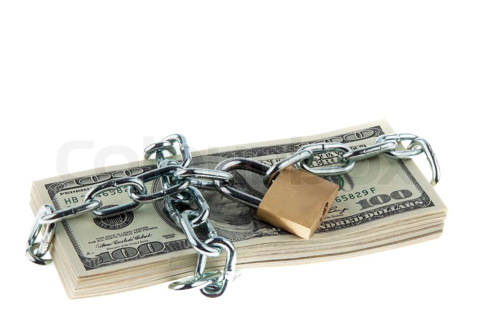 dollar currency notes with lock and chain | Stock image | Colourbox