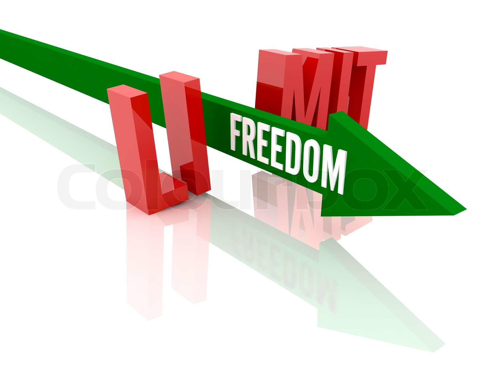 Arrow with word Freedom breaks word Limit. Concept 3D illustration ...