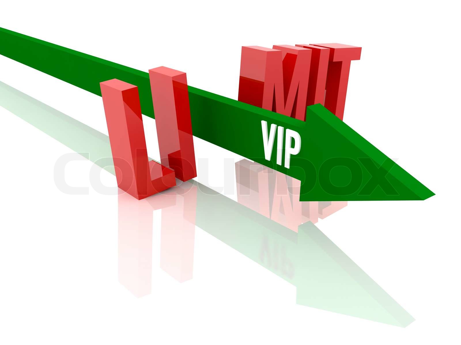Arrow with word VIP breaks word Limit. Concept 3D illustration. | Stock ...