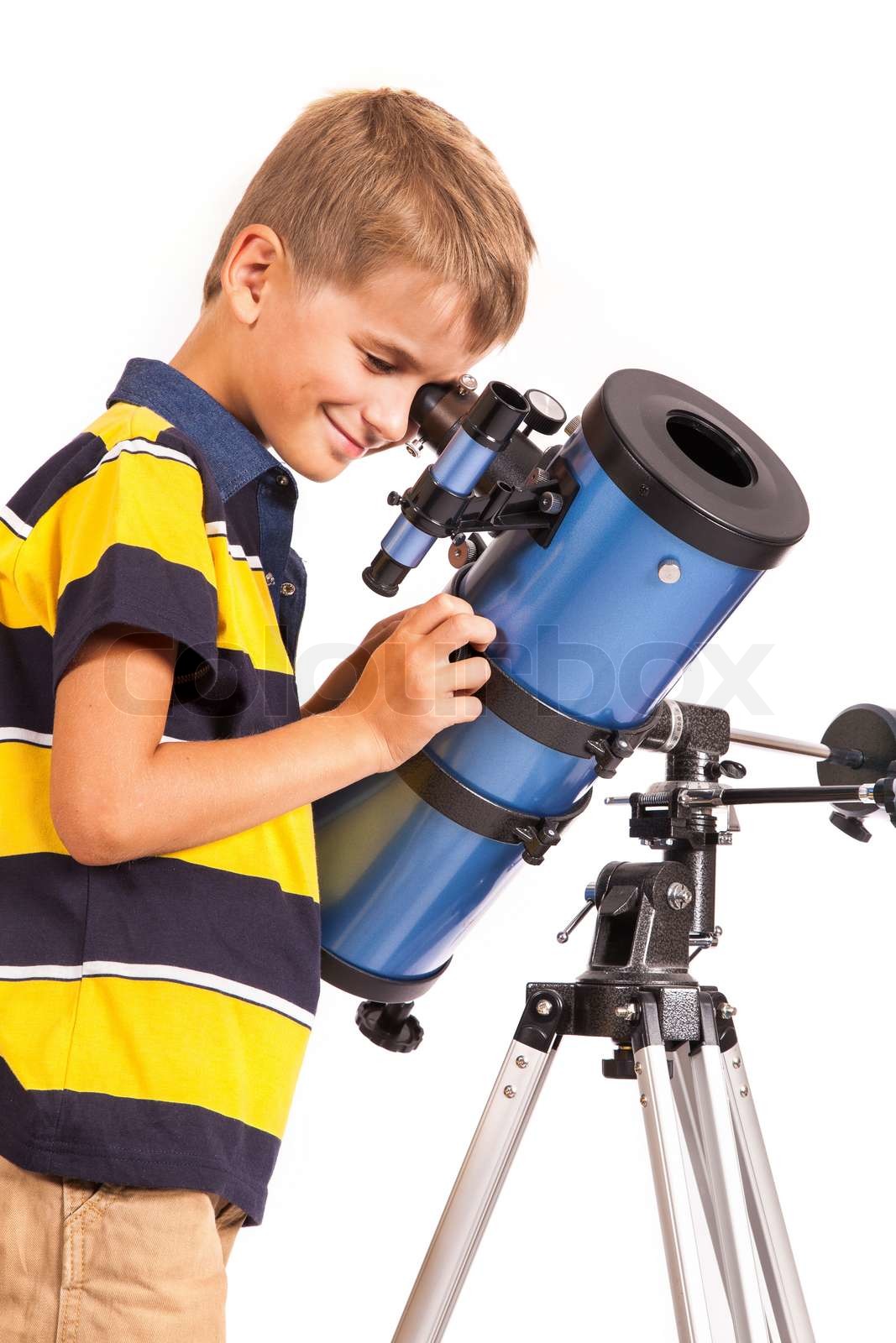 Child Looking Into Telescope auf weiß | Stock Bild | Colourbox