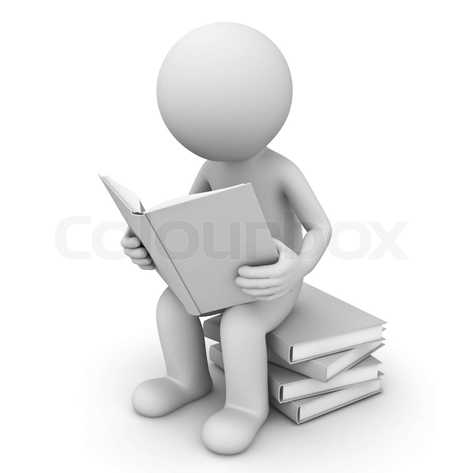 3d Man Sitting On A Pile Of Books And Reading Book Stock Image