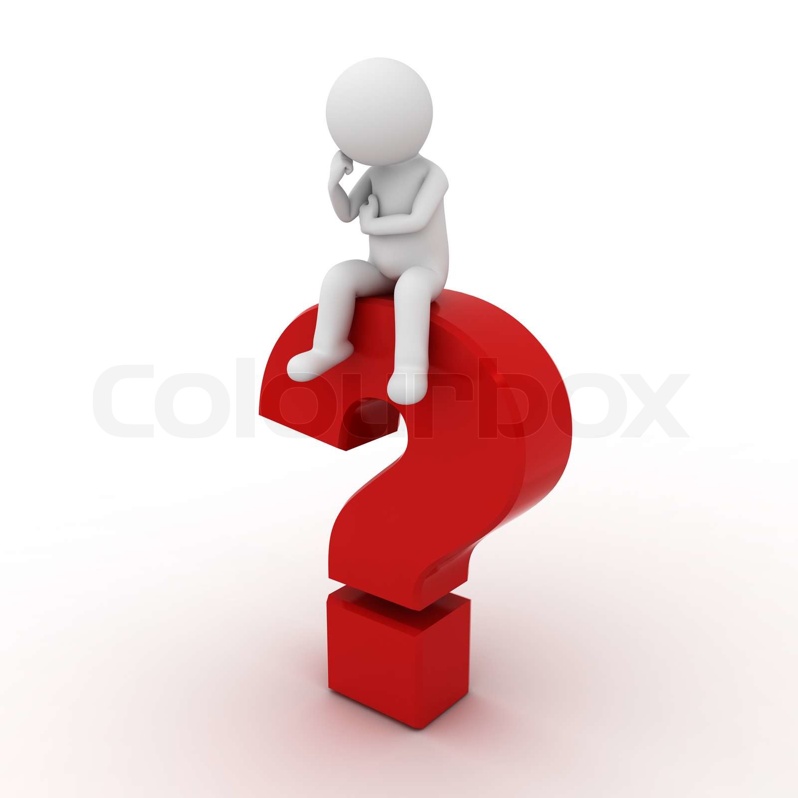 3d man sitting on red question mark | Stock image | Colourbox