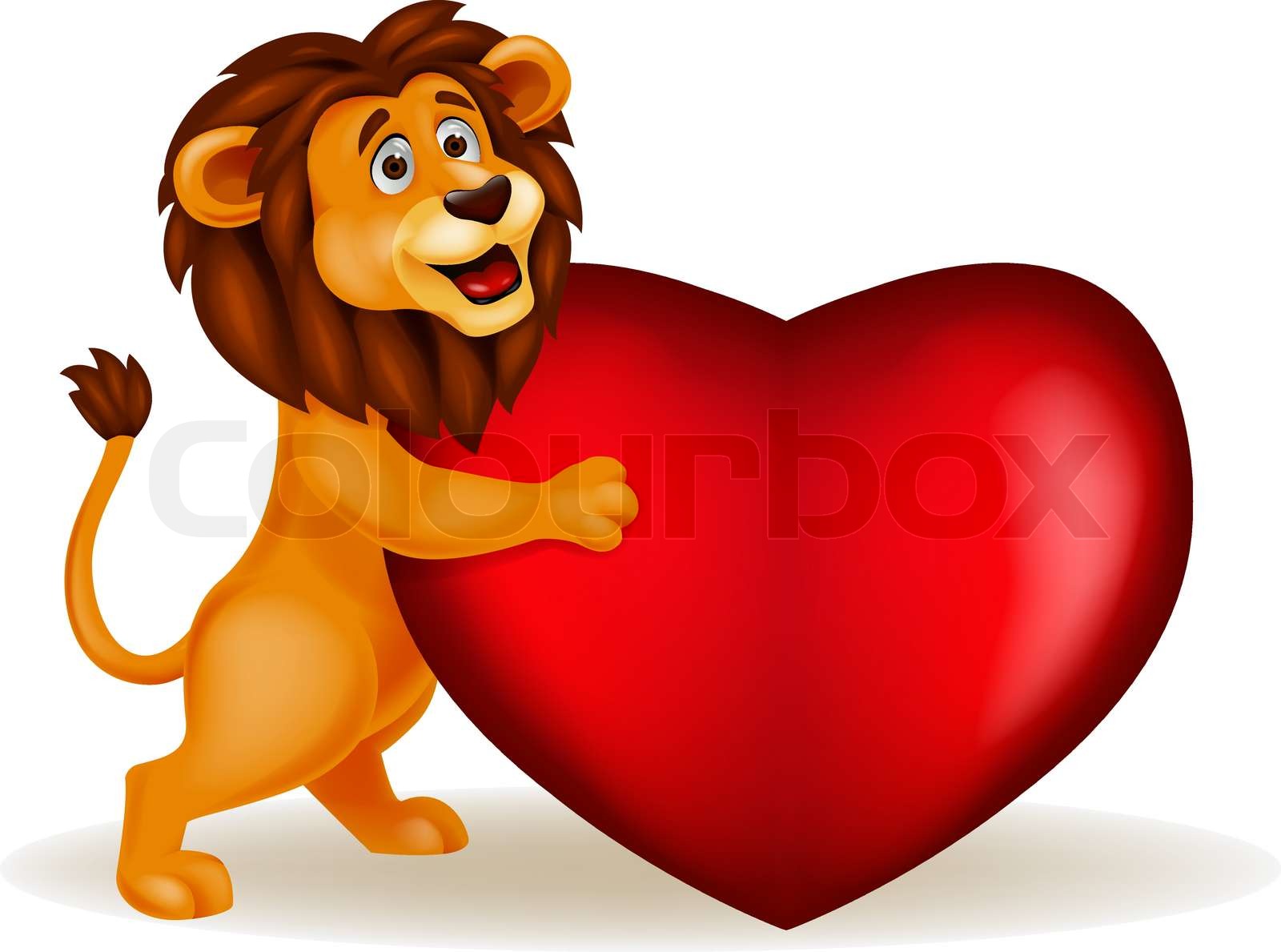 Lion with red heart cartoon | Stock vector | Colourbox