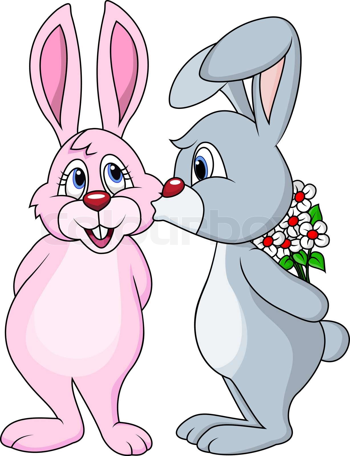 Rabbit couple cartoon kissing | Stock vector | Colourbox