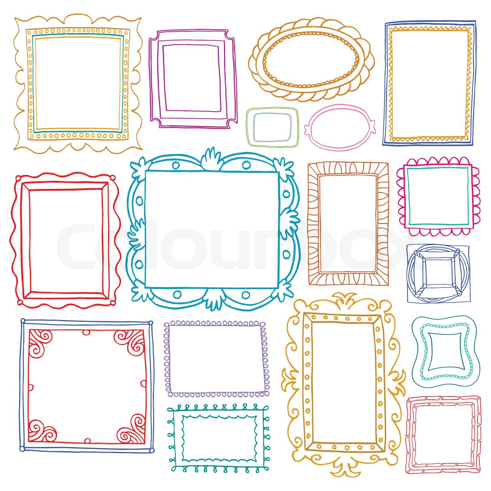Vintage photo frames set, doodle style, ornamental and cute photo ...