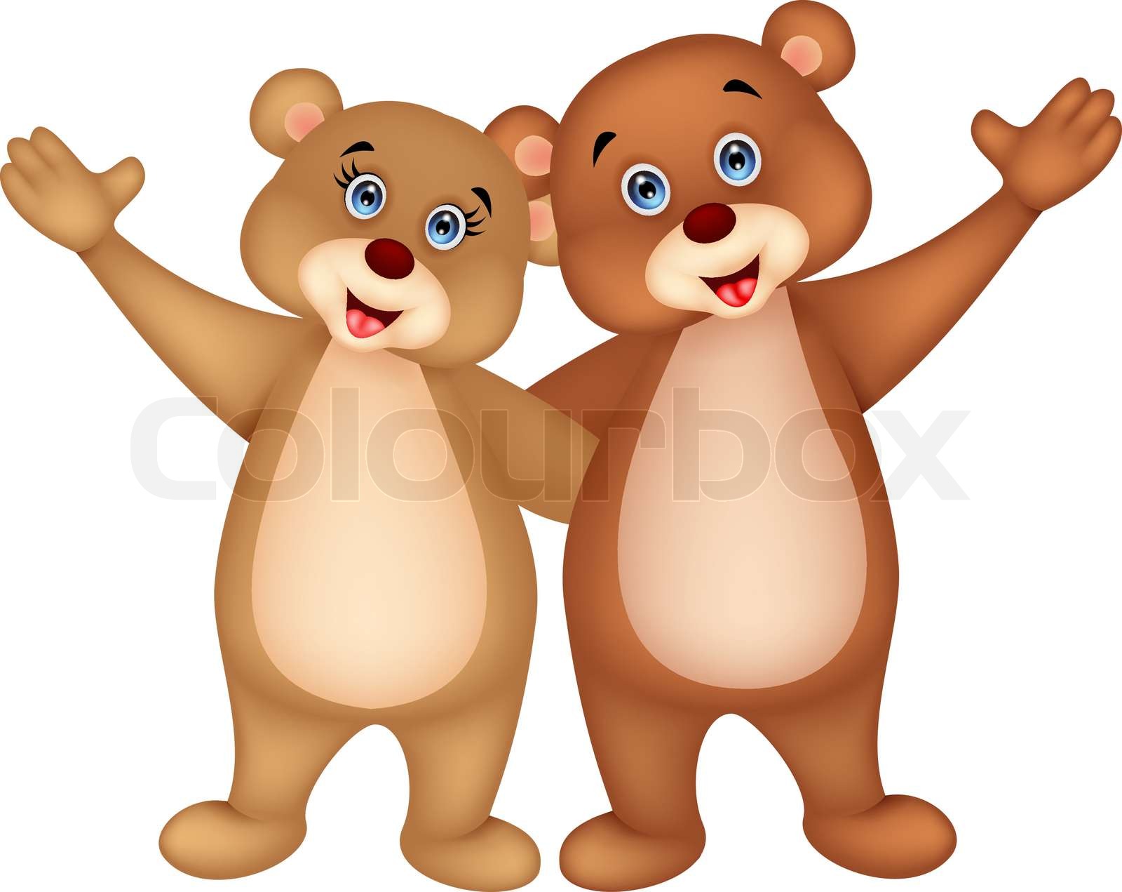 Bear couple cartoon waving hands | Stock vector | Colourbox