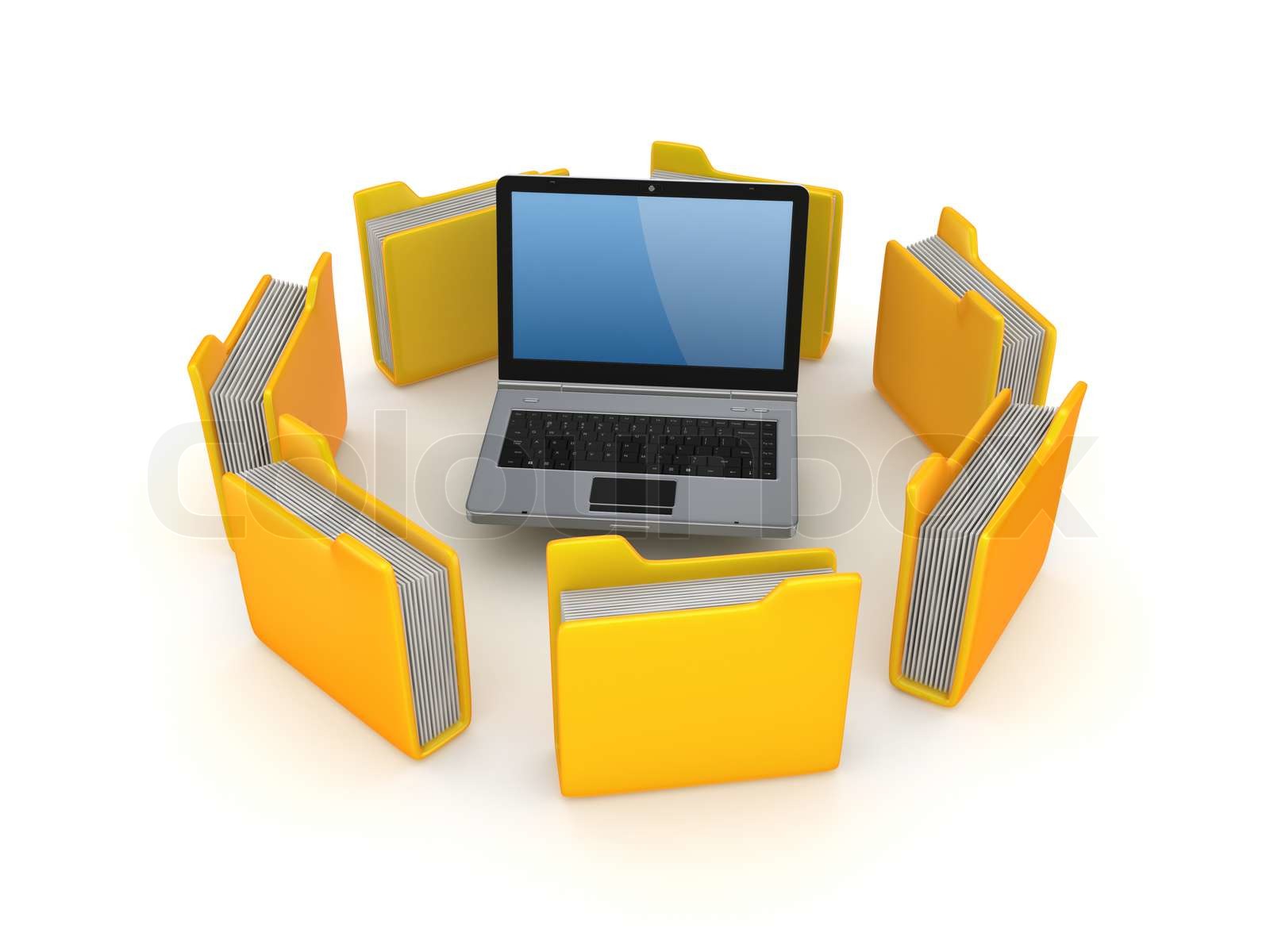 Yellow folders around notebook | Stock image | Colourbox