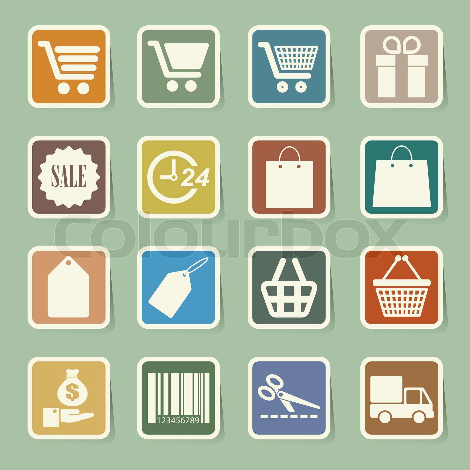 Shopping sticker ikoner sæt | Stock vektor | Colourbox