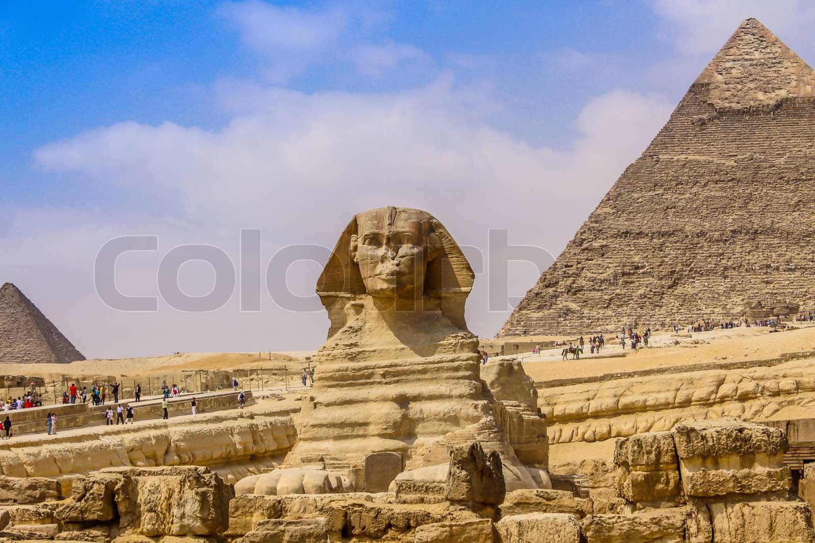 Sphinx and the Great Pyramid in the Egypt | Stock image | Colourbox