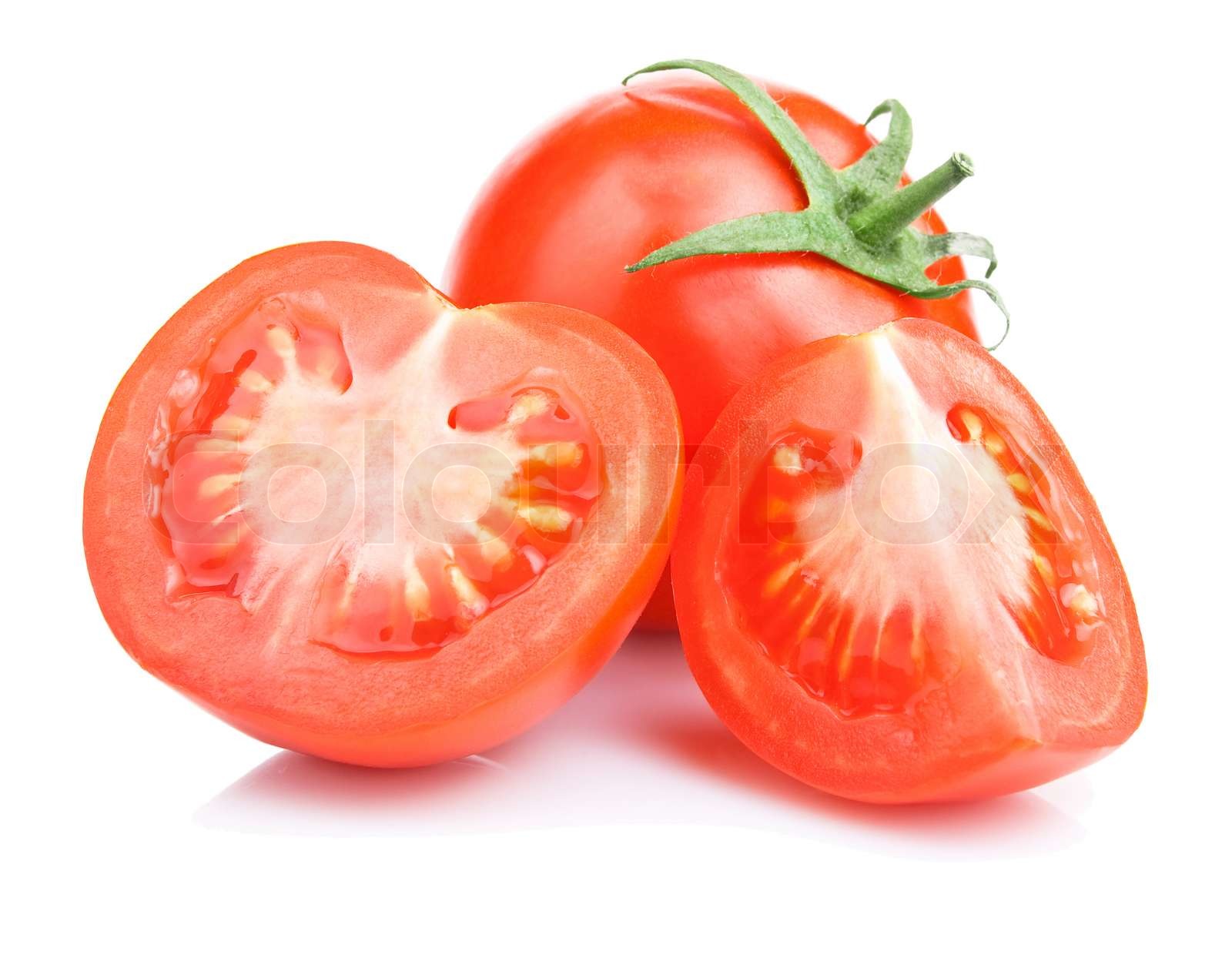 Fresh Ripe Tomato, half and slice isolated on White | Stock image ...