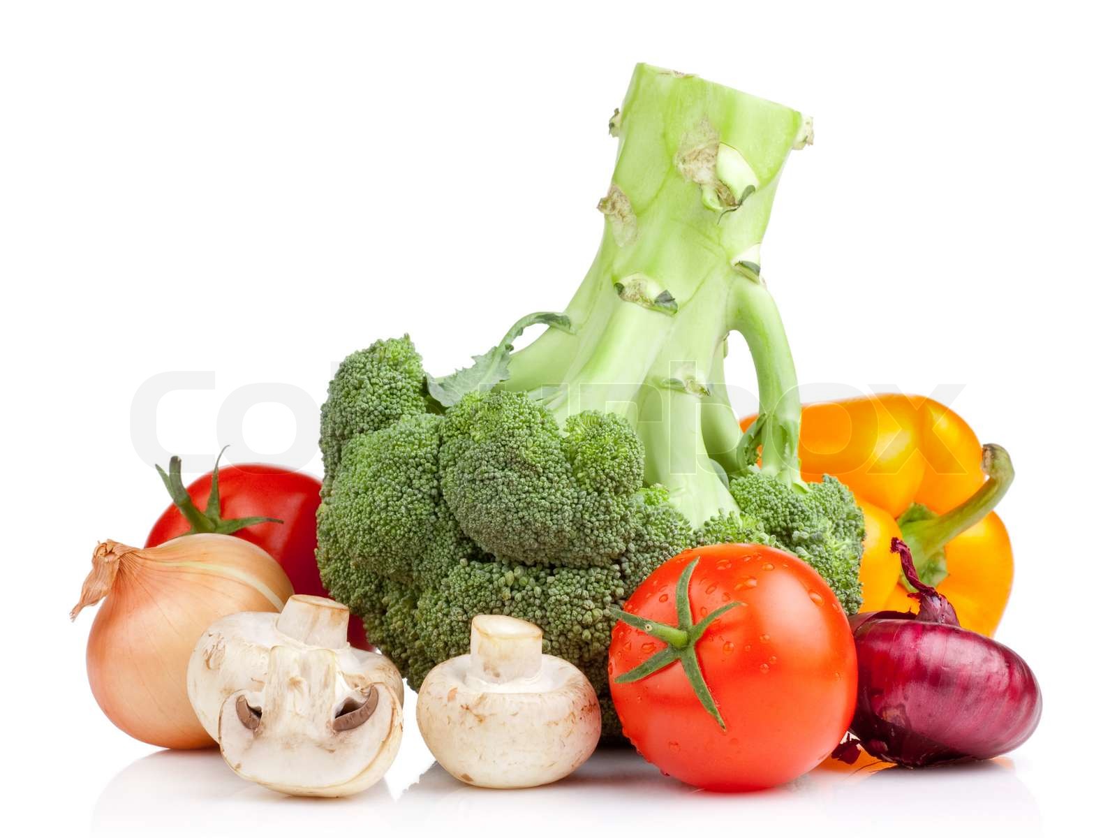 Sæt af grøntsager: broccoli, tomater, løg , hvidløg, persille , svampe ...