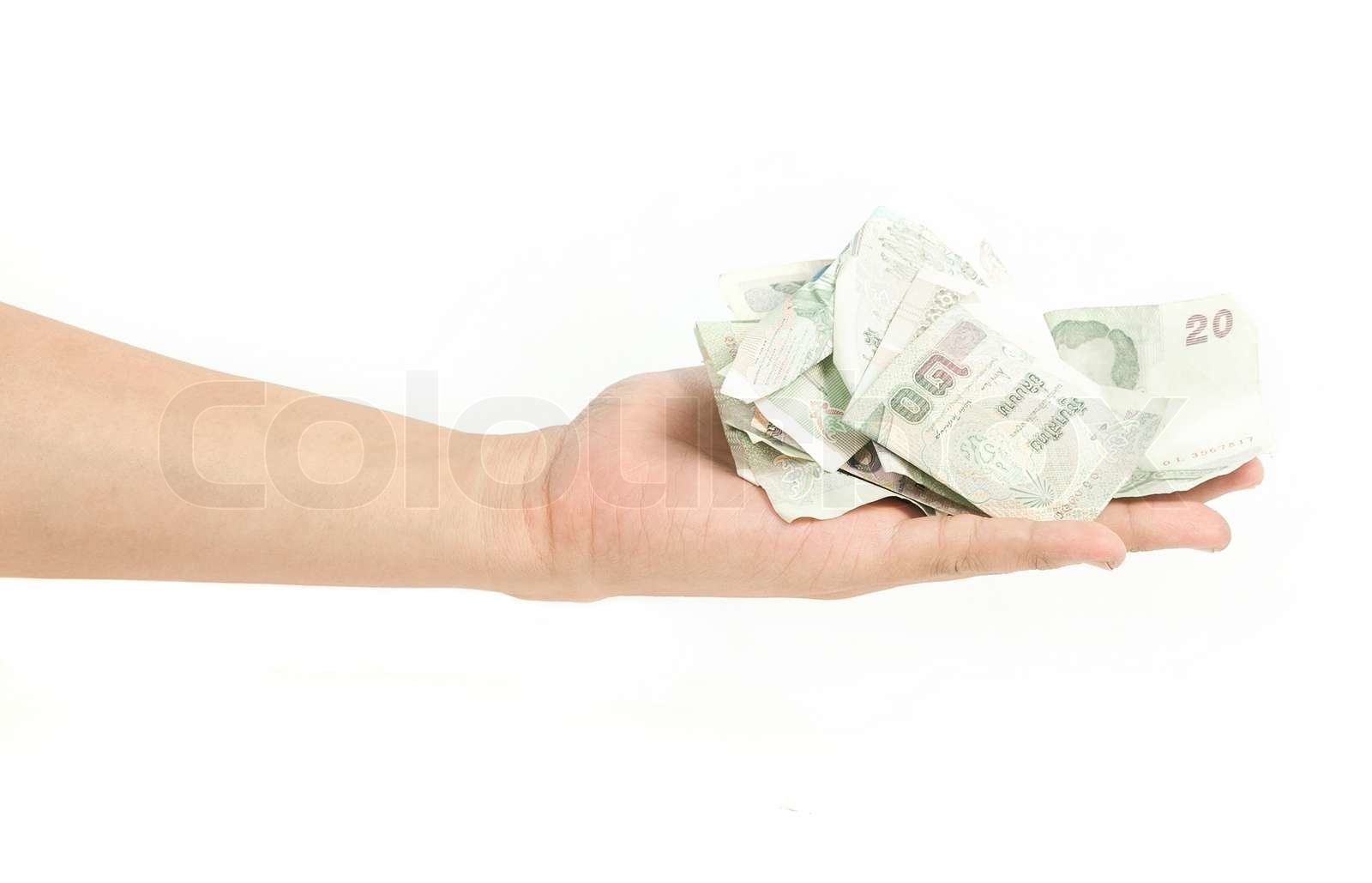 penge med hånden isoalted på hvidt | Stock foto | Colourbox