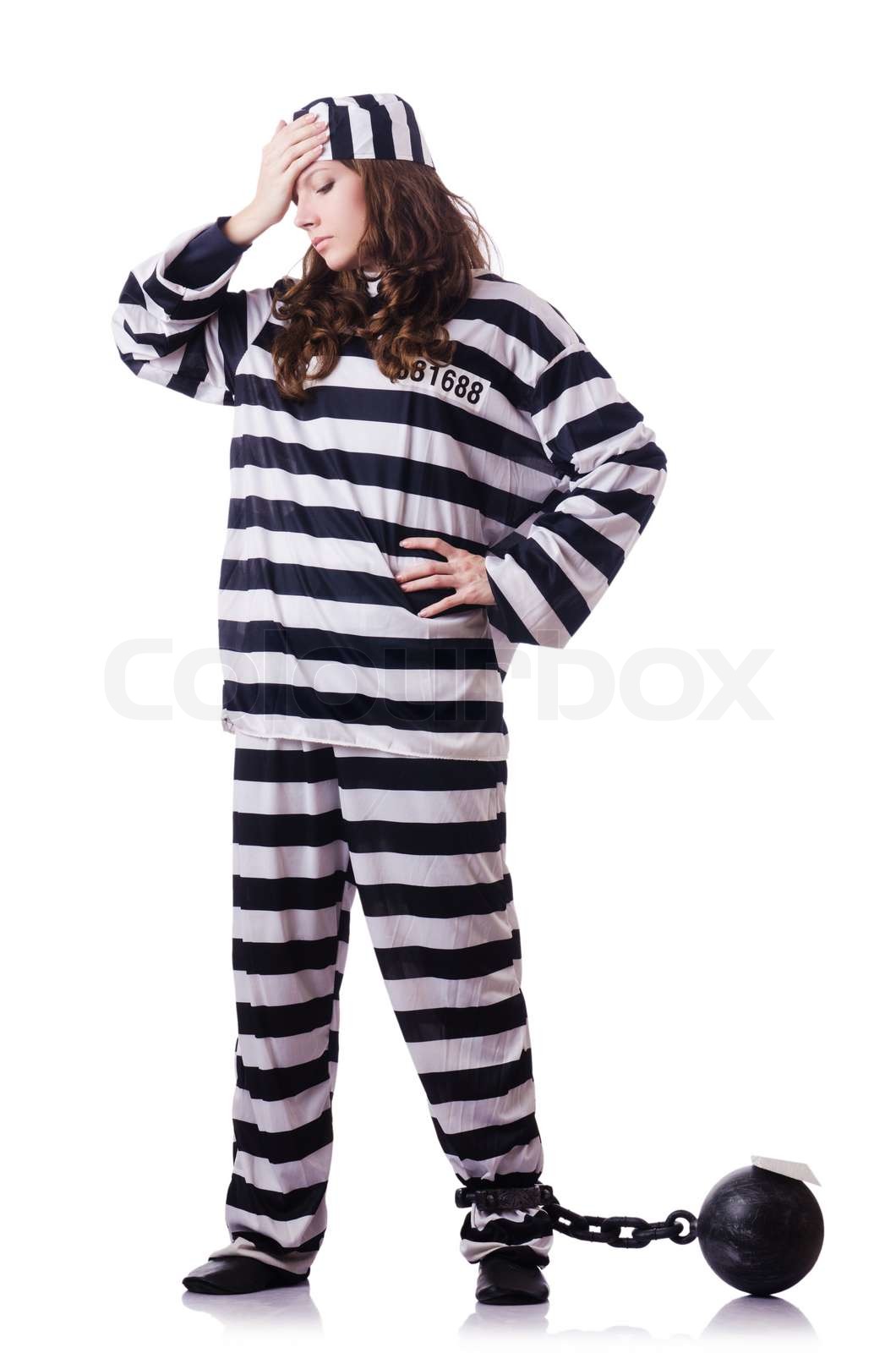 Prisoner in striped uniform on white | Stock image | Colourbox