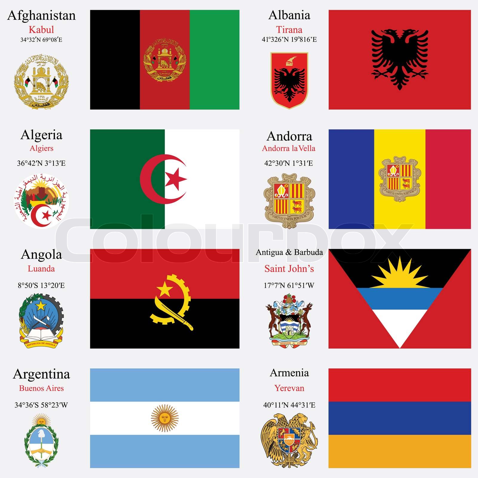 world flags and capitals set 1 | Stock vector | Colourbox