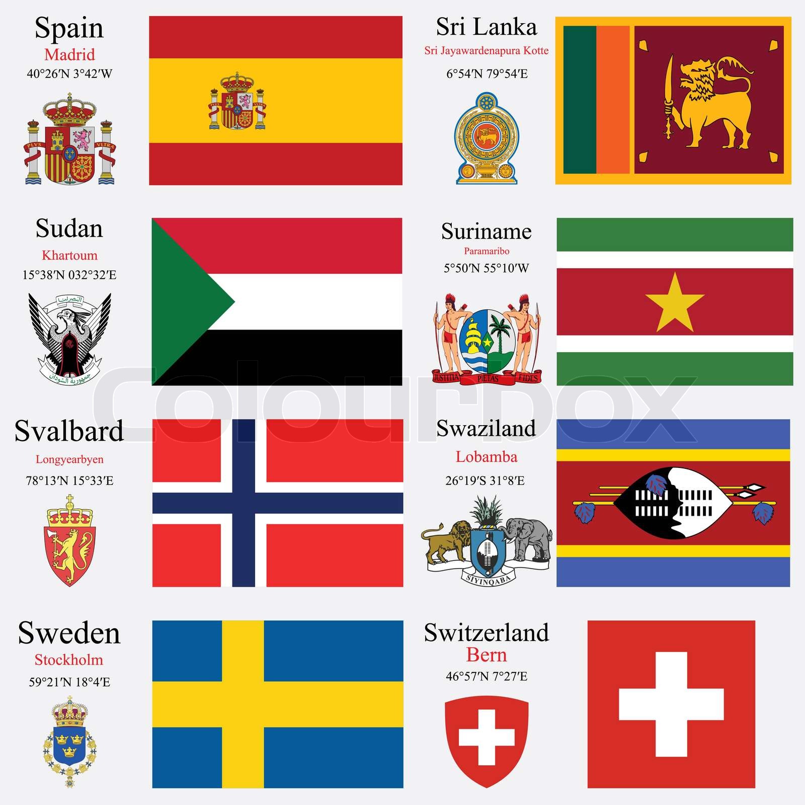 world flags and capitals set 23 | Stock vector | Colourbox