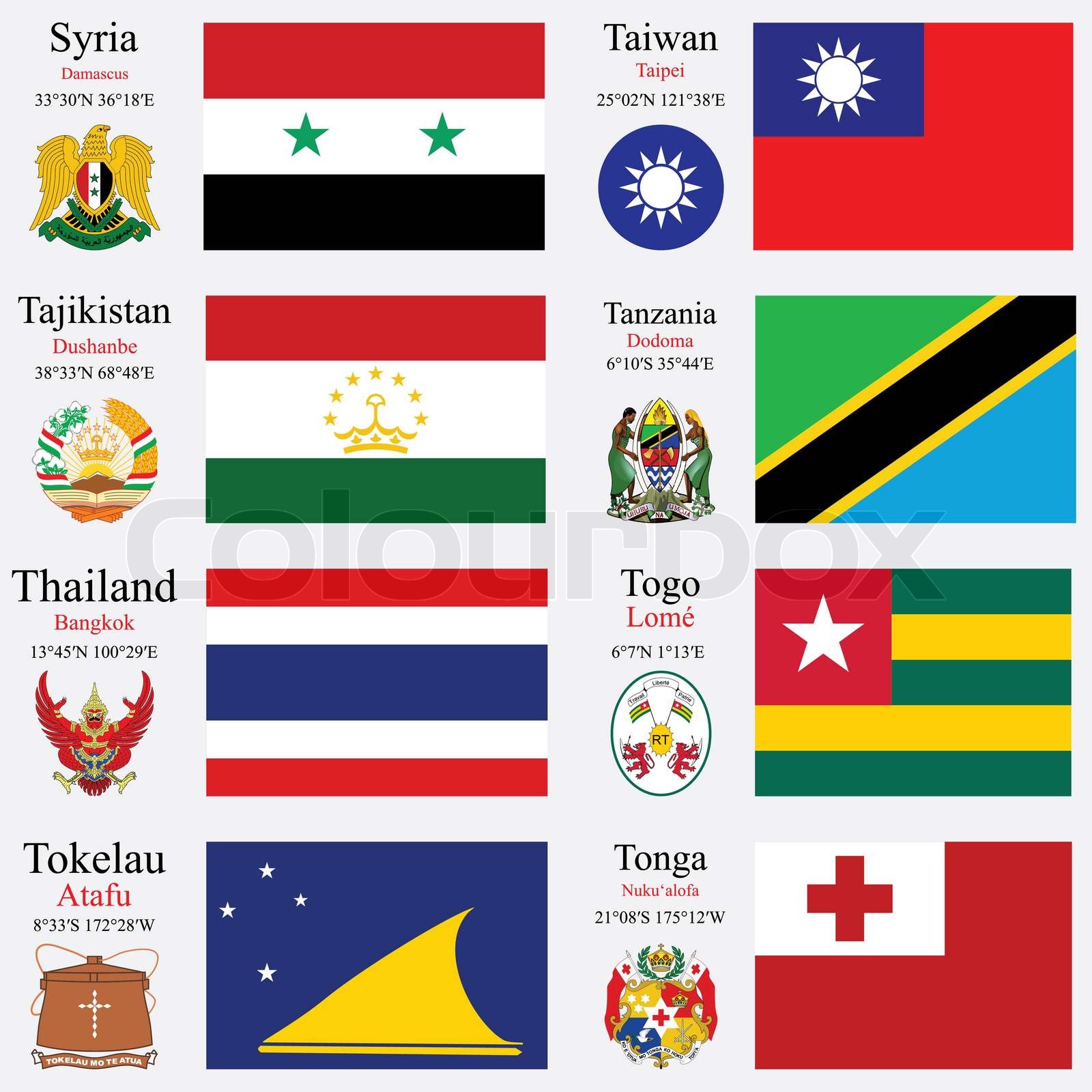 world flags and capitals set 24 | Stock vector | Colourbox