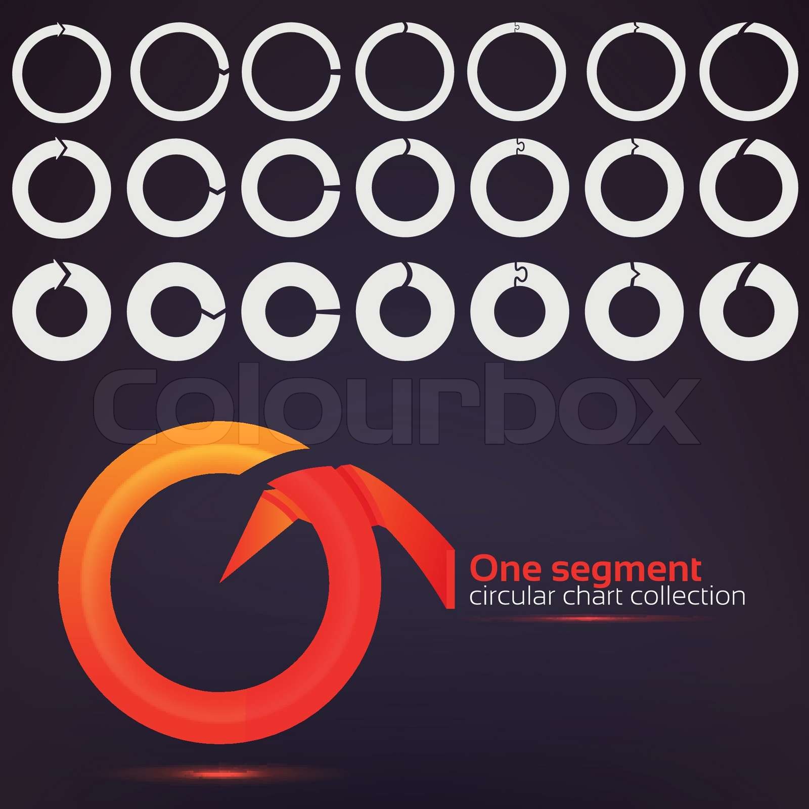 One segment graph circular charts clip art set, in seven template ...