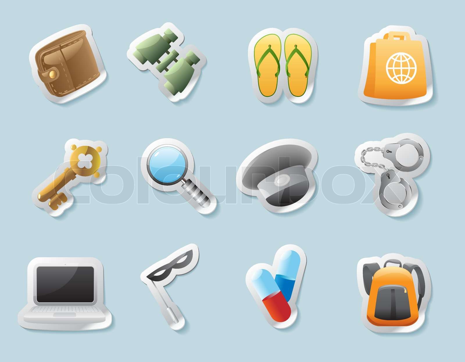 Aufkleber Icons für persönliche Gegenstände | Stock-Vektor | Colourbox