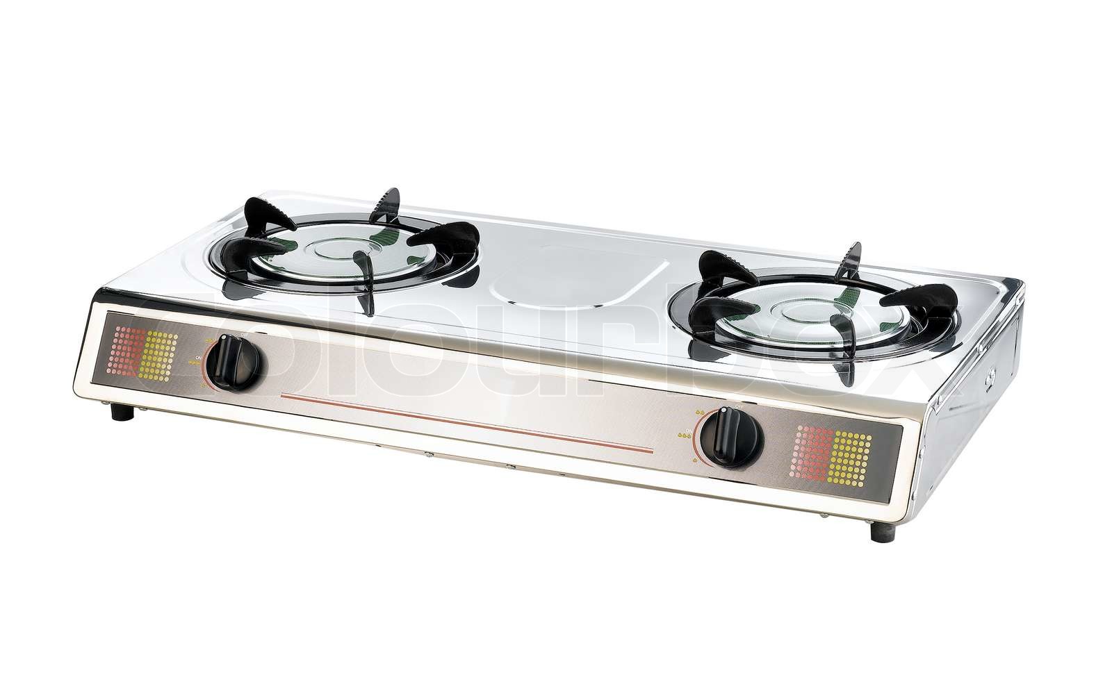 two head chrome metal gas stove for cooking and boiling at the same ...
