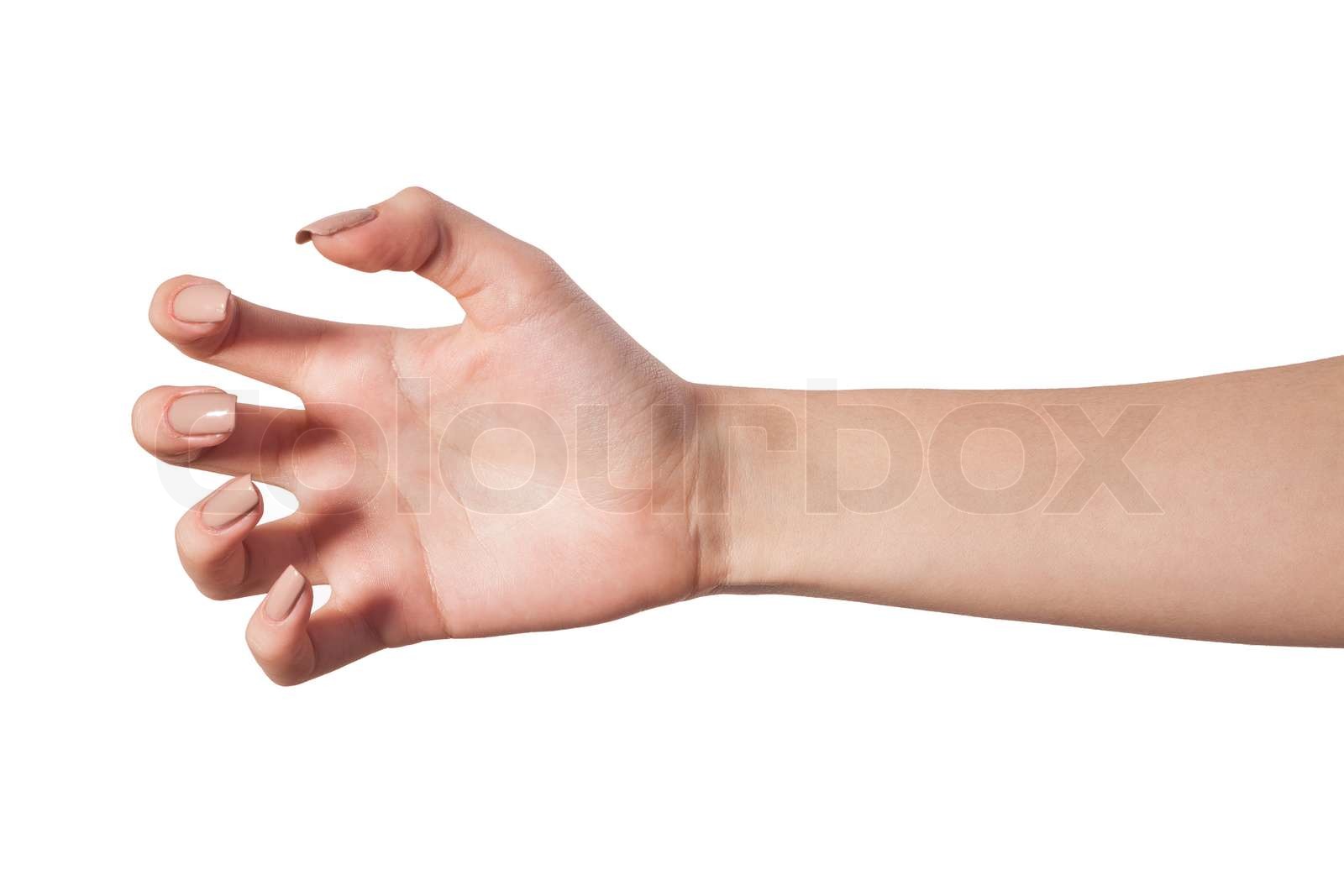Female hand reaching for something on white | Stock image | Colourbox