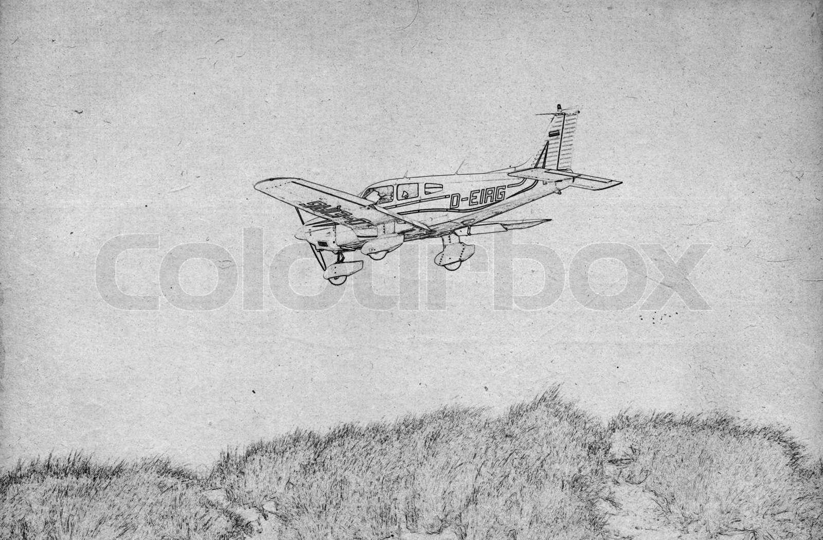 Tegning af en flyvemaskine | Stock foto | Colourbox