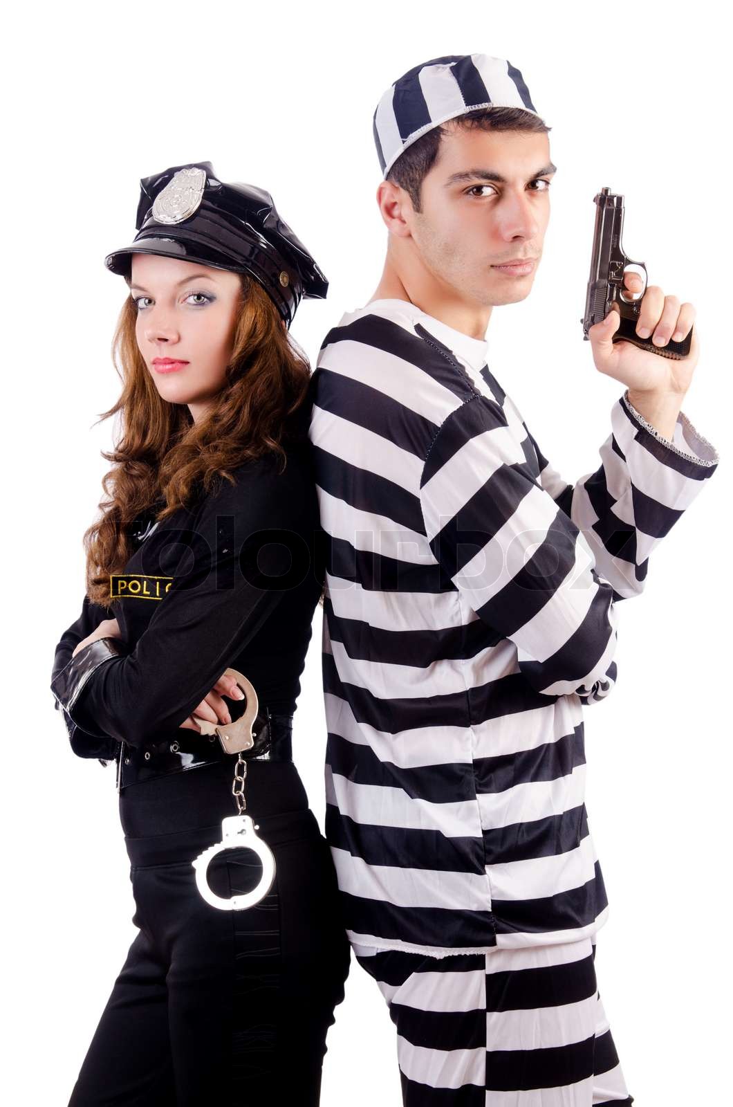 Police and prison inmate on white | Stock image | Colourbox
