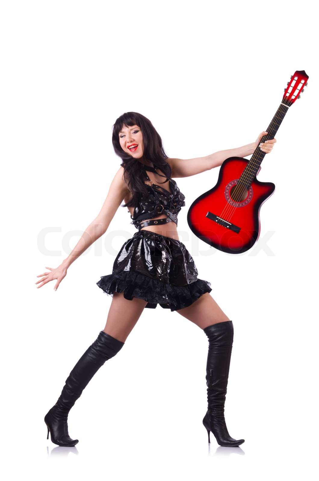 Young singer in leather costume with guitar | Stock image | Colourbox