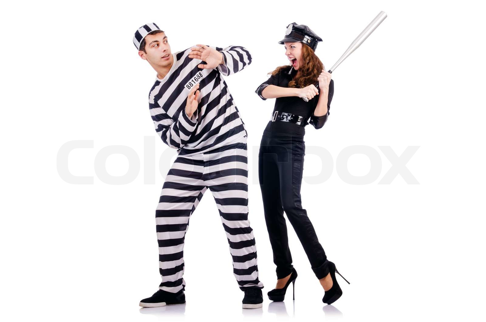 Police and prison inmate on white | Stock image | Colourbox