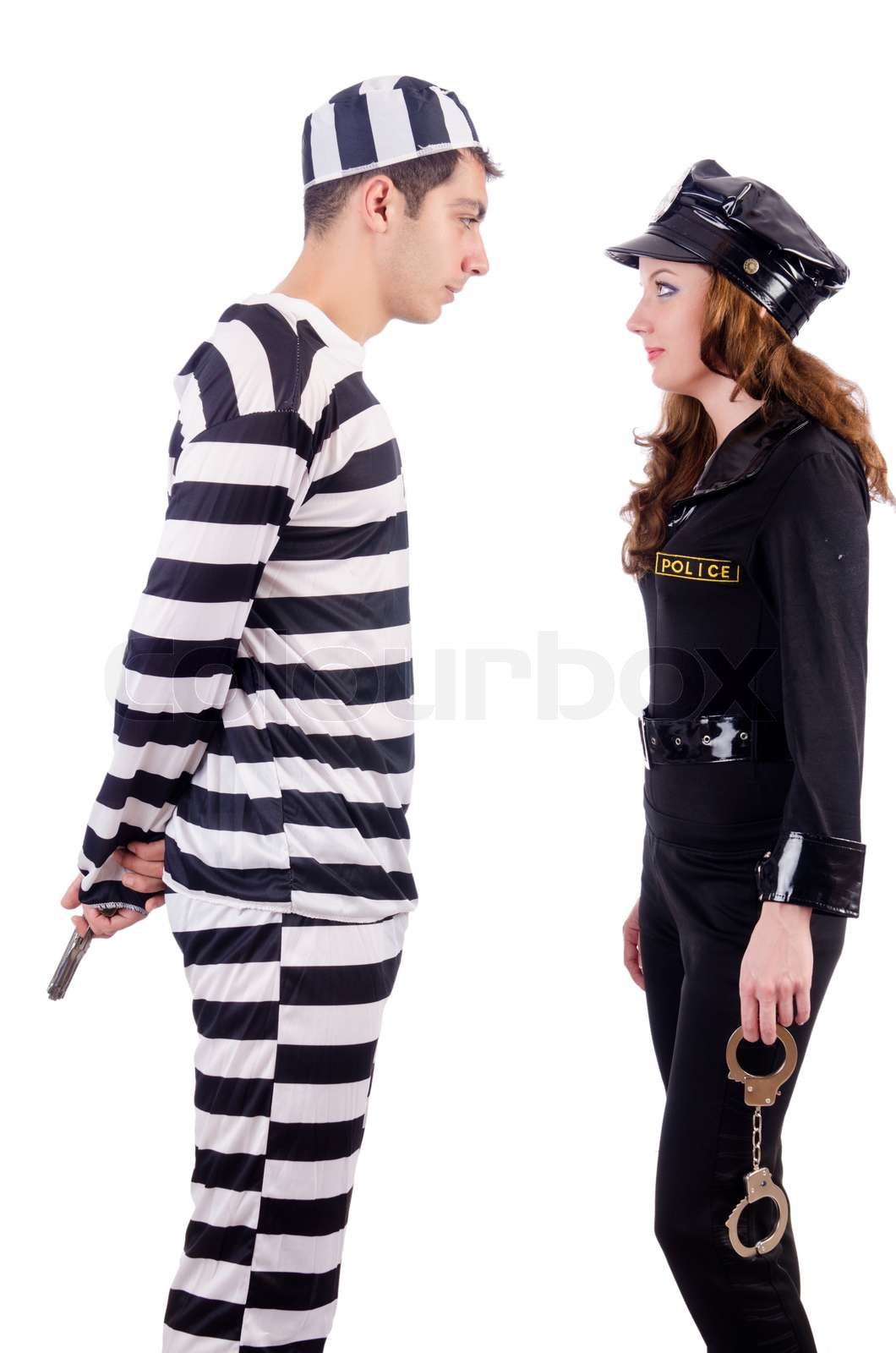 Police and prison inmate on white | Stock image | Colourbox