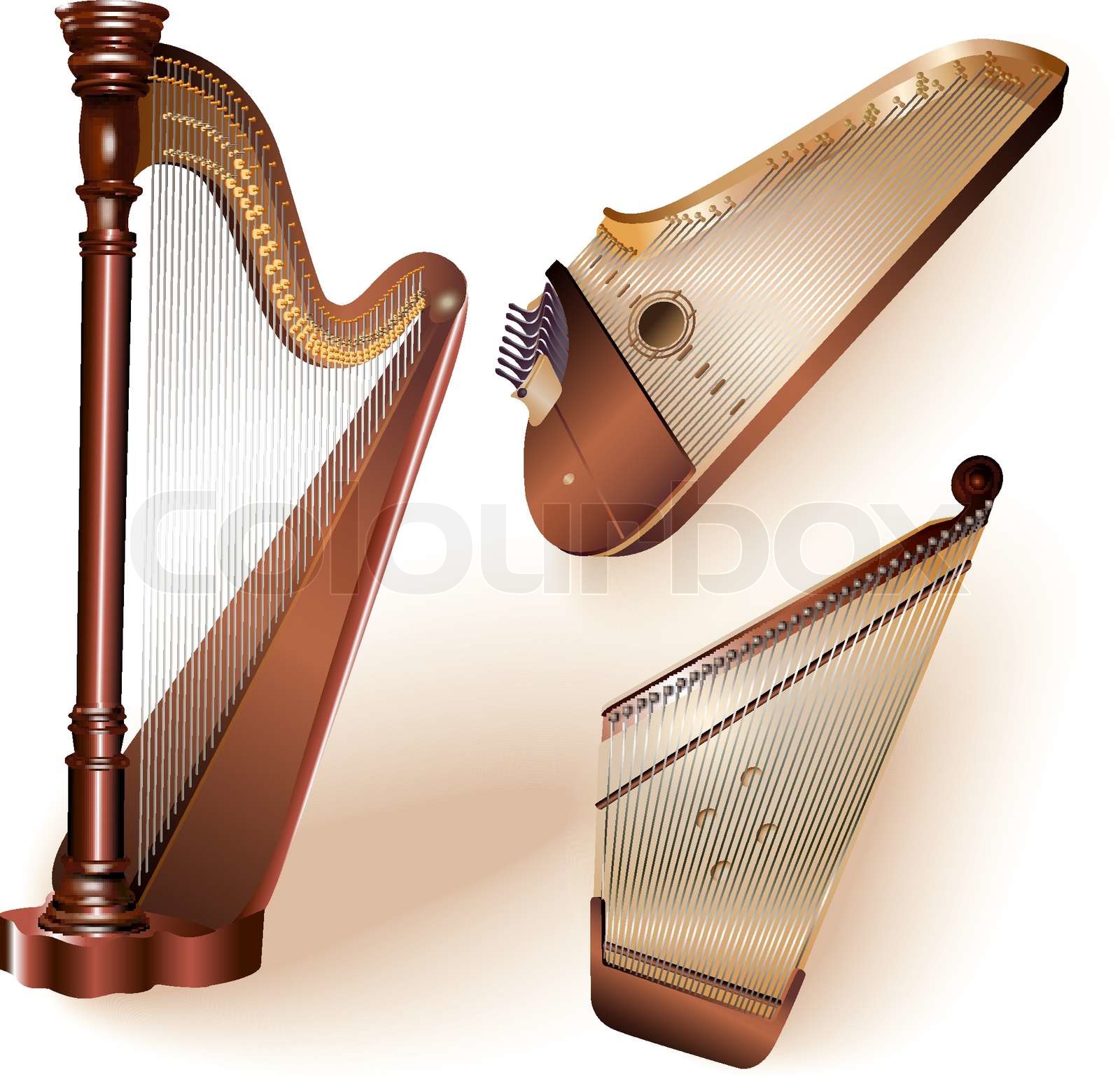 Collection of three traditional string plucked instruments - classical ...