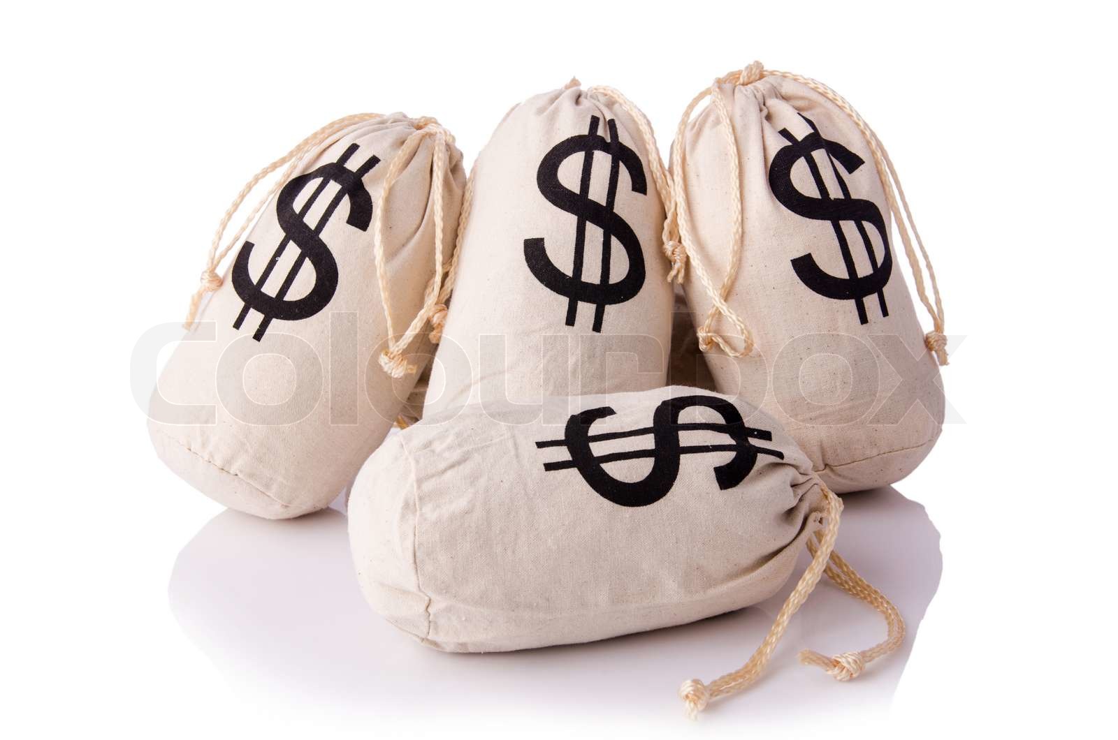 Säcke voller Geld auf weiß | Stock Bild | Colourbox