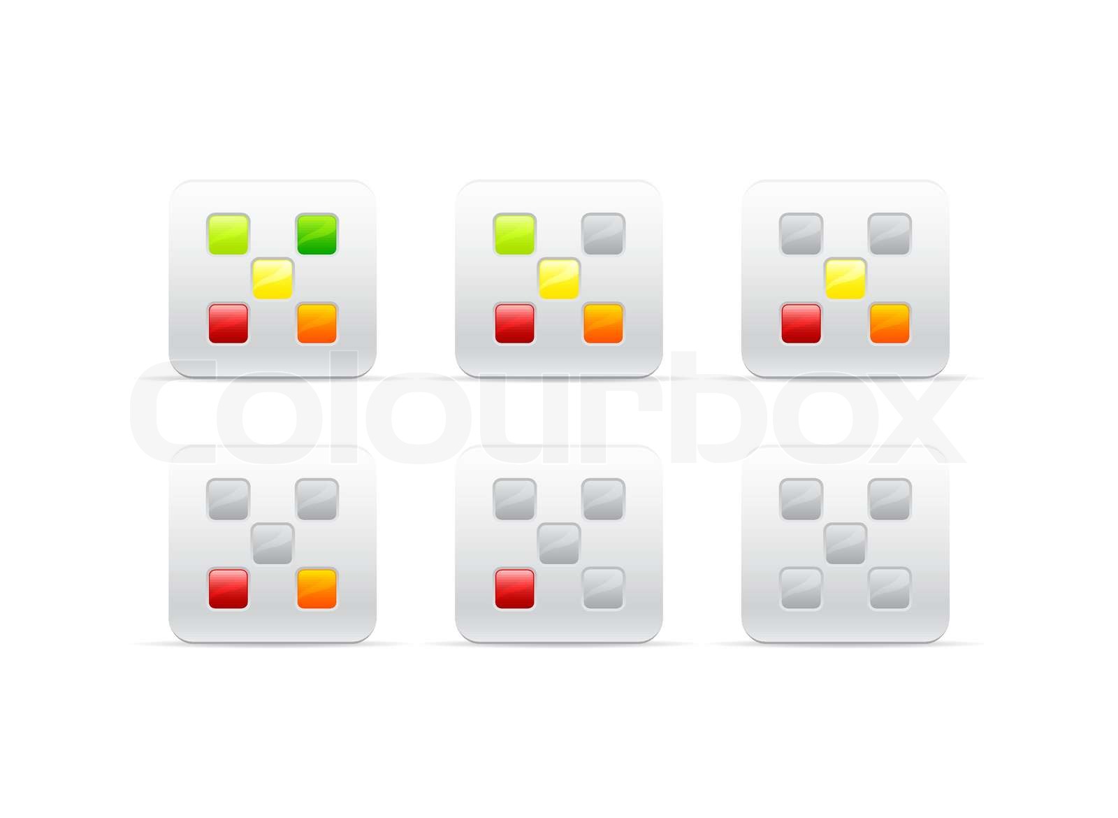 rating with five different color squares | Stock vector | Colourbox