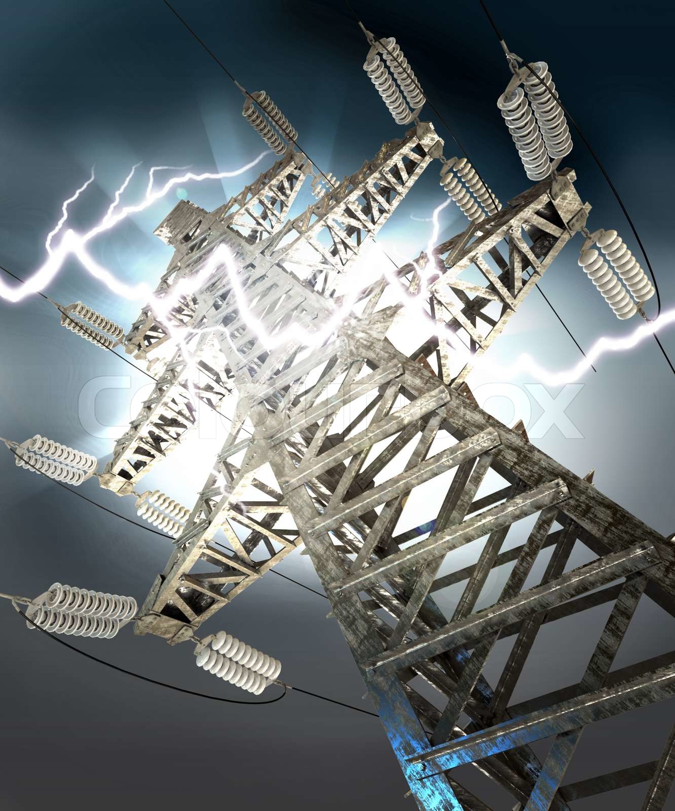 Lightning strike High-voltage tower | Stock image | Colourbox