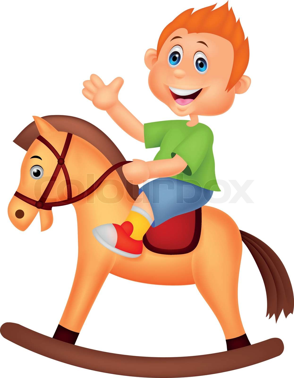 Cartoon boy riding a horse toy | Stock vector | Colourbox