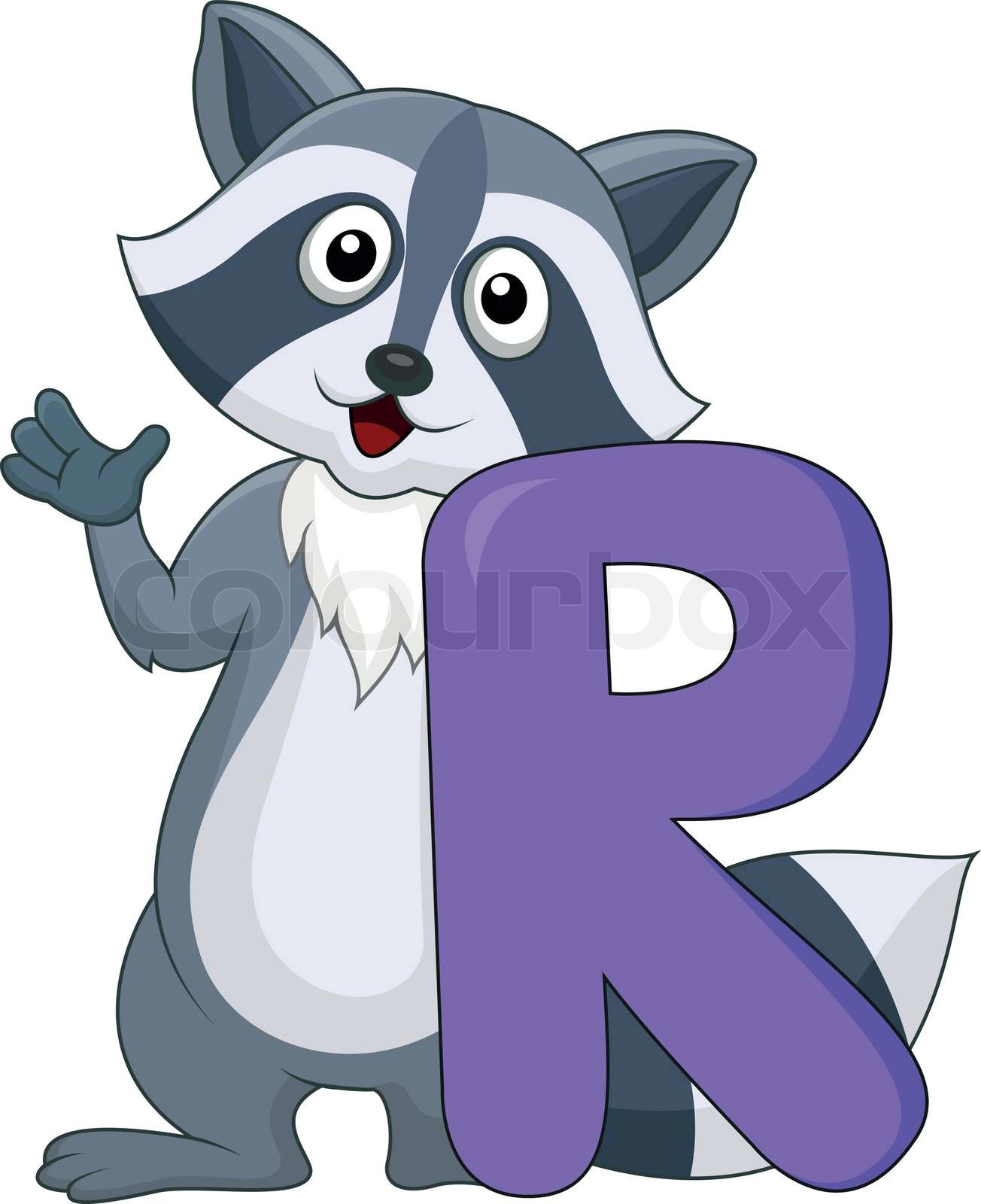 Alphabet R with raccoon cartoon | Stock vector | Colourbox
